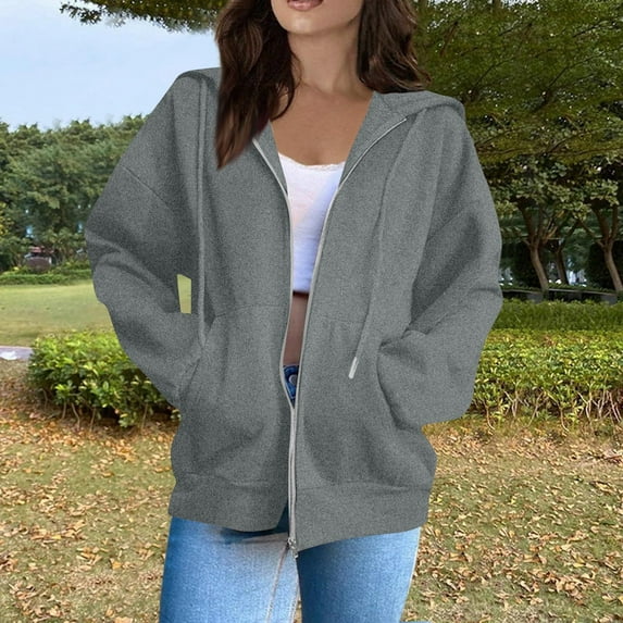 Womens Zip Up Hoodies,Women's Trendy Oversized Zip - Up Hooded Jacket ...