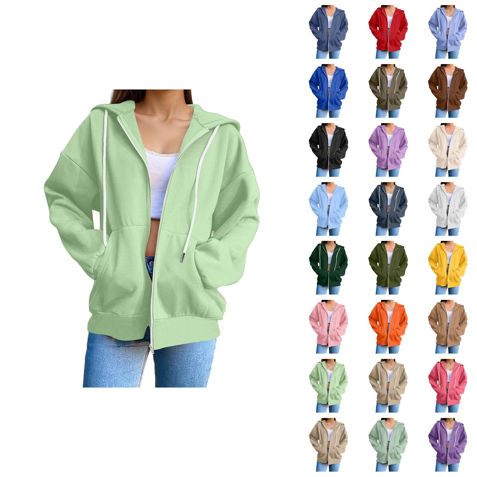 Womens Zip Up Hoodie 2026 Fall Winter Fashion Long Sleeve Basic Hoodie ...