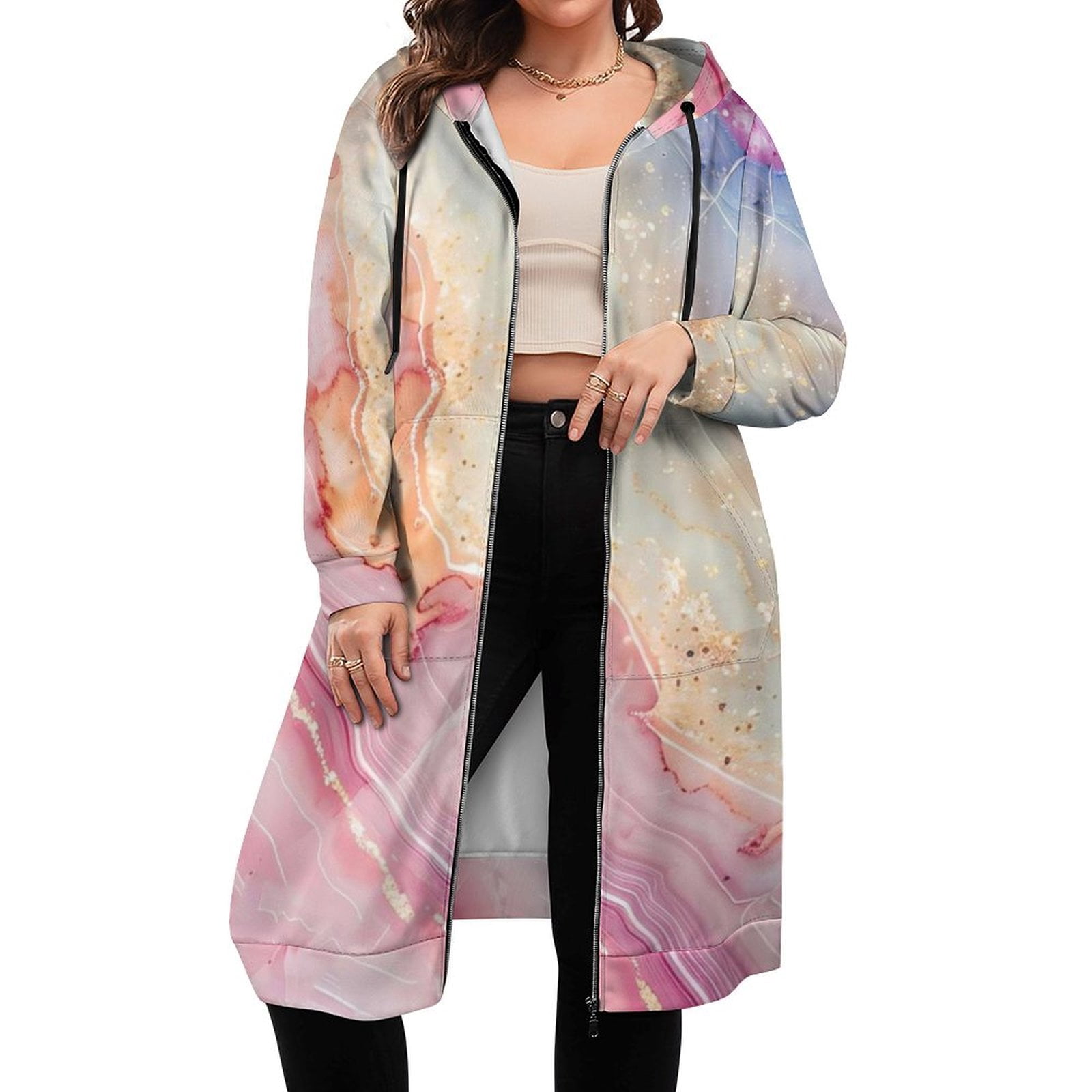 Womens Zip Up Hoodie Trendy Sweatshirt Graphic Rainbow Marble Pullover ...