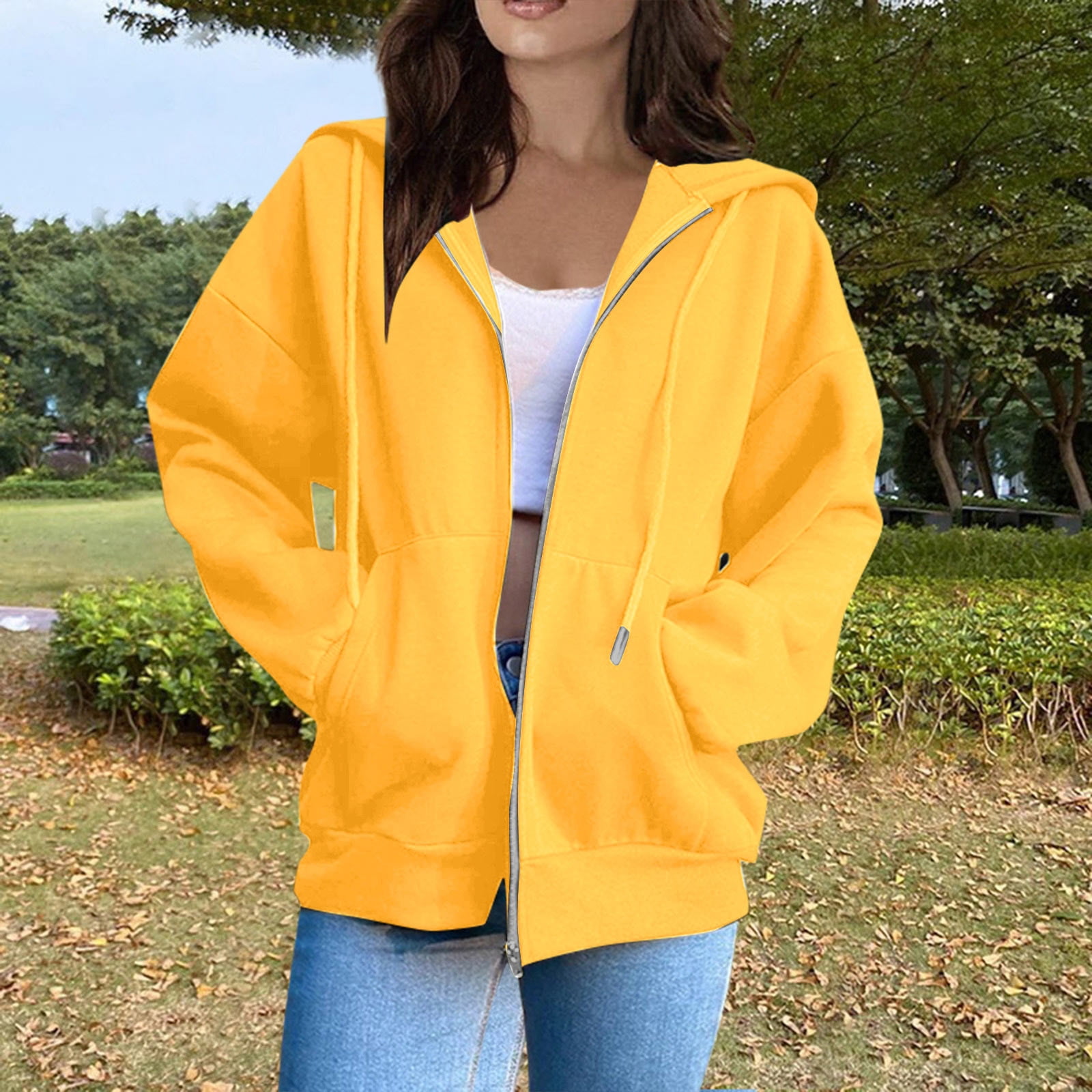 Womens Zip Up Hoodies Long Sleeve Fall Oversized Sweatshirts Y2K Jacket ...