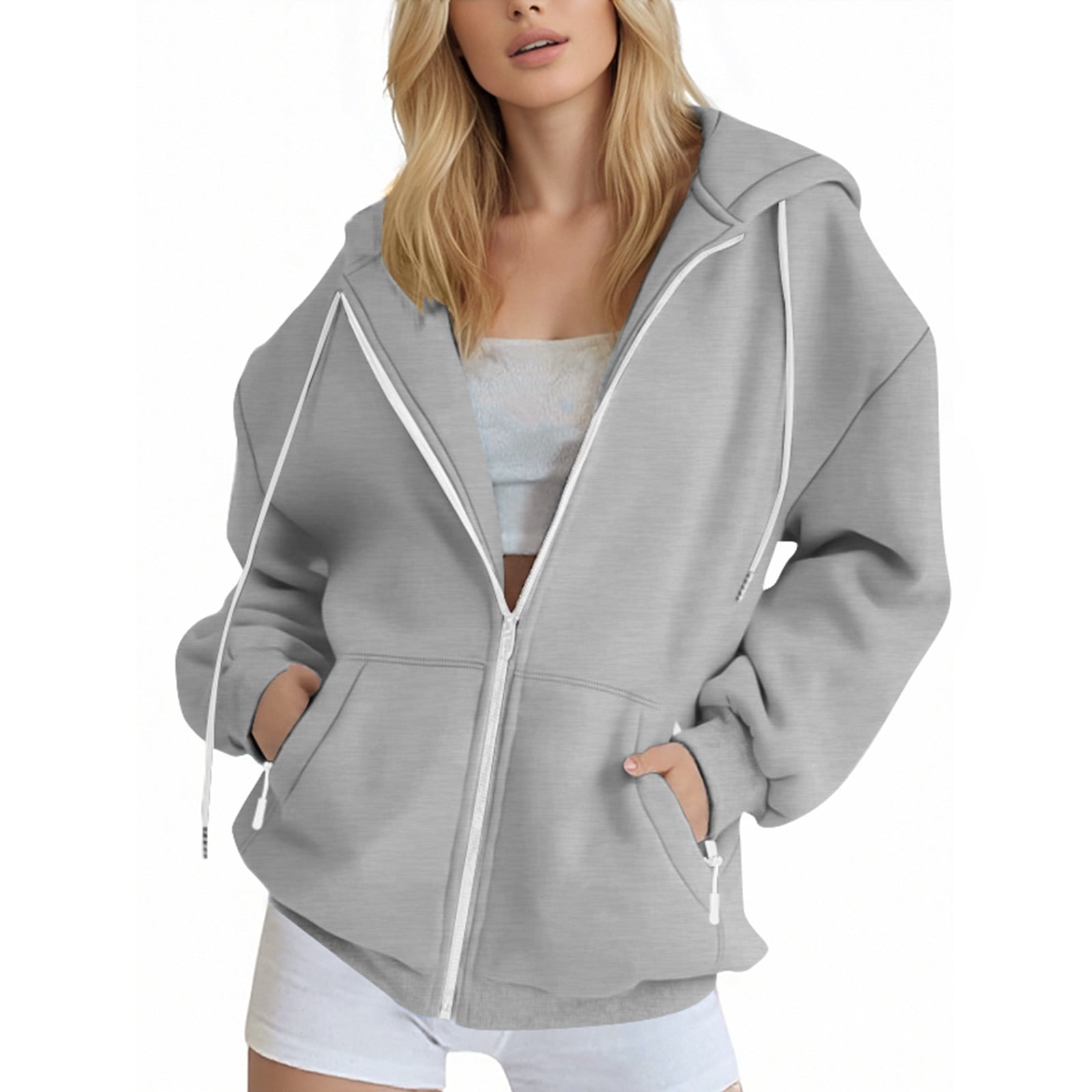 Womens Zip Up Hoodies Long Sleeve Oversized Sweatshirts Fleece Y2K ...