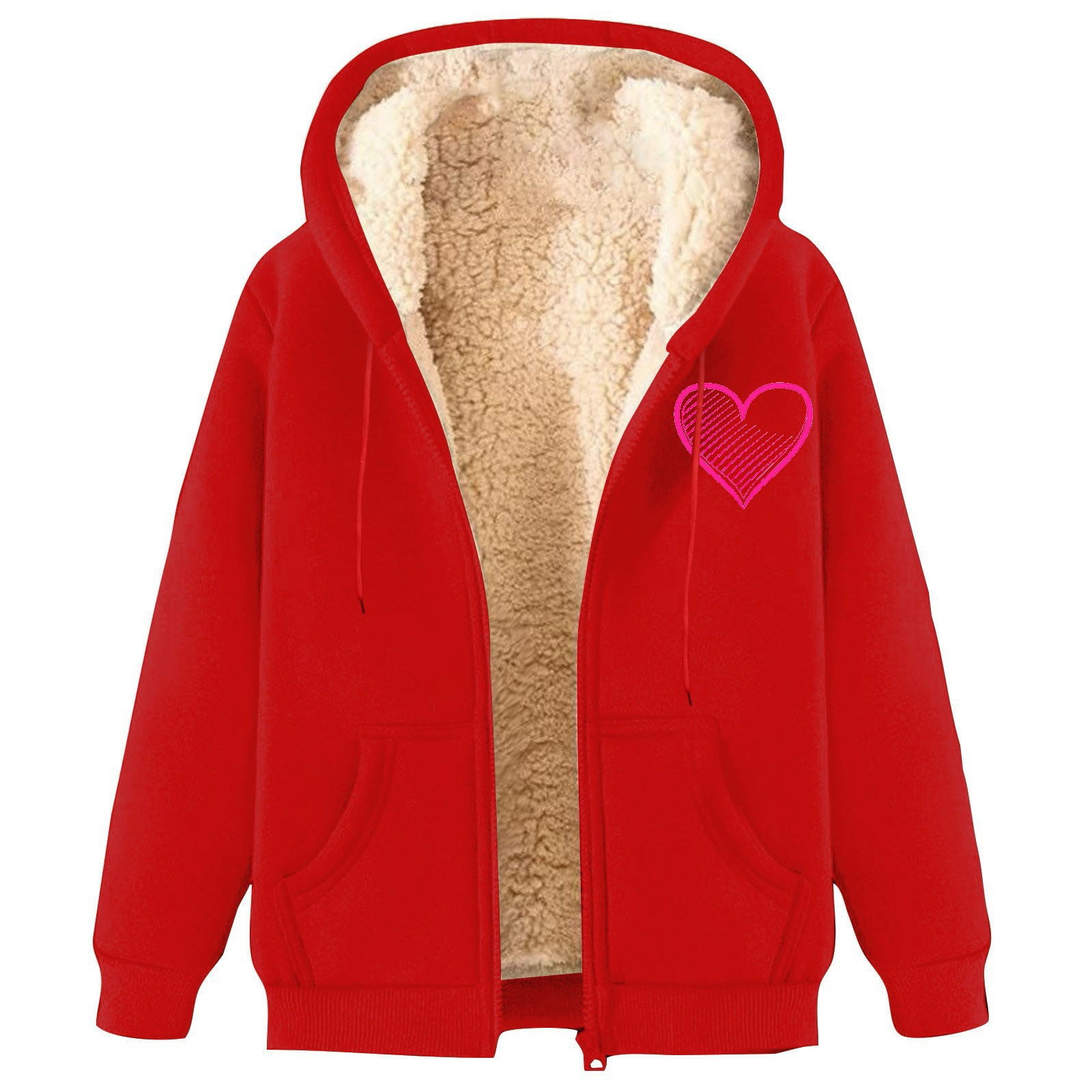 Womens Zip Up Hoodies Sherpas Lined Fleece Thermal Jacket Sweatshirt ...