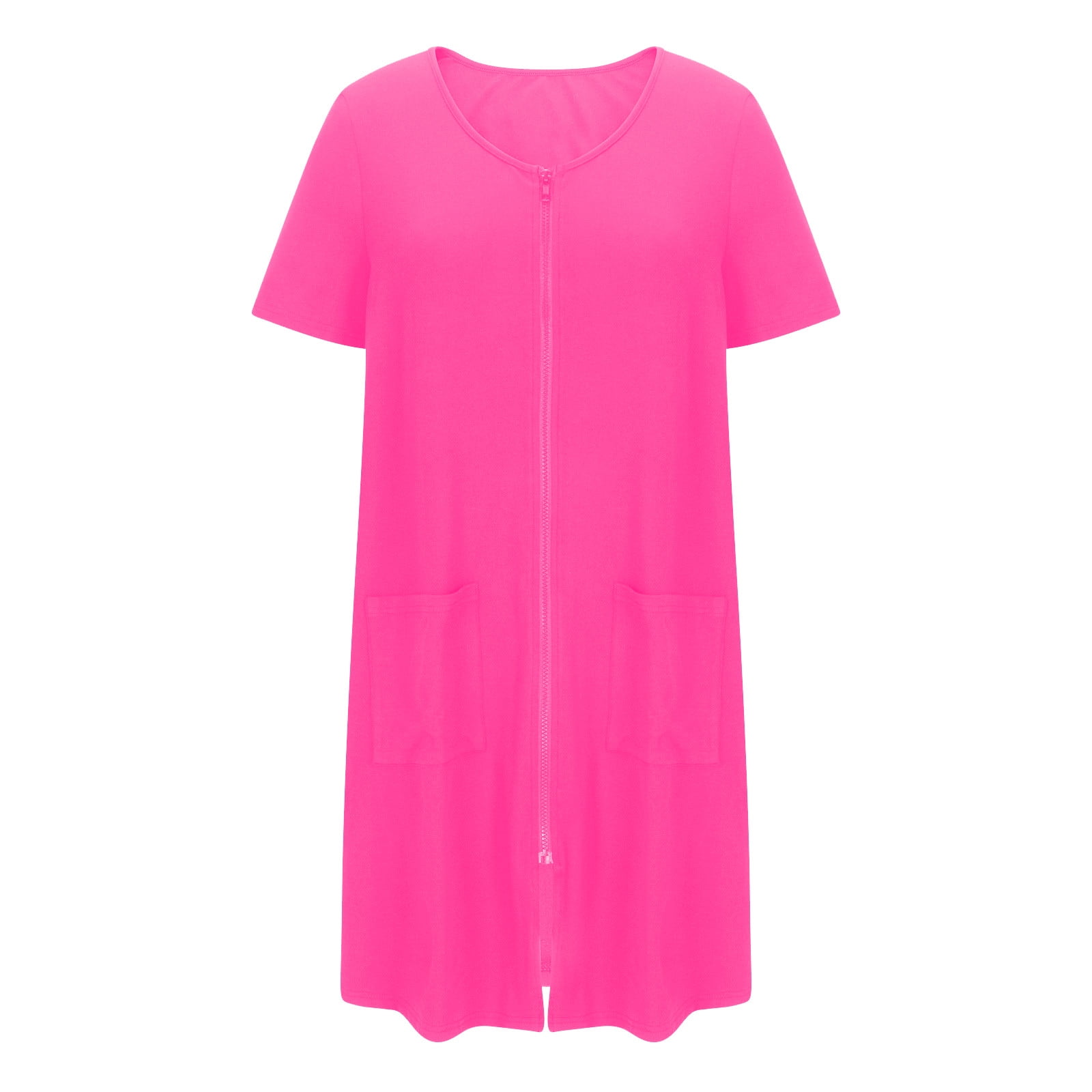 Womens Zipper Front House Dress Short Sleeves Zip Up Bathrobes ...
