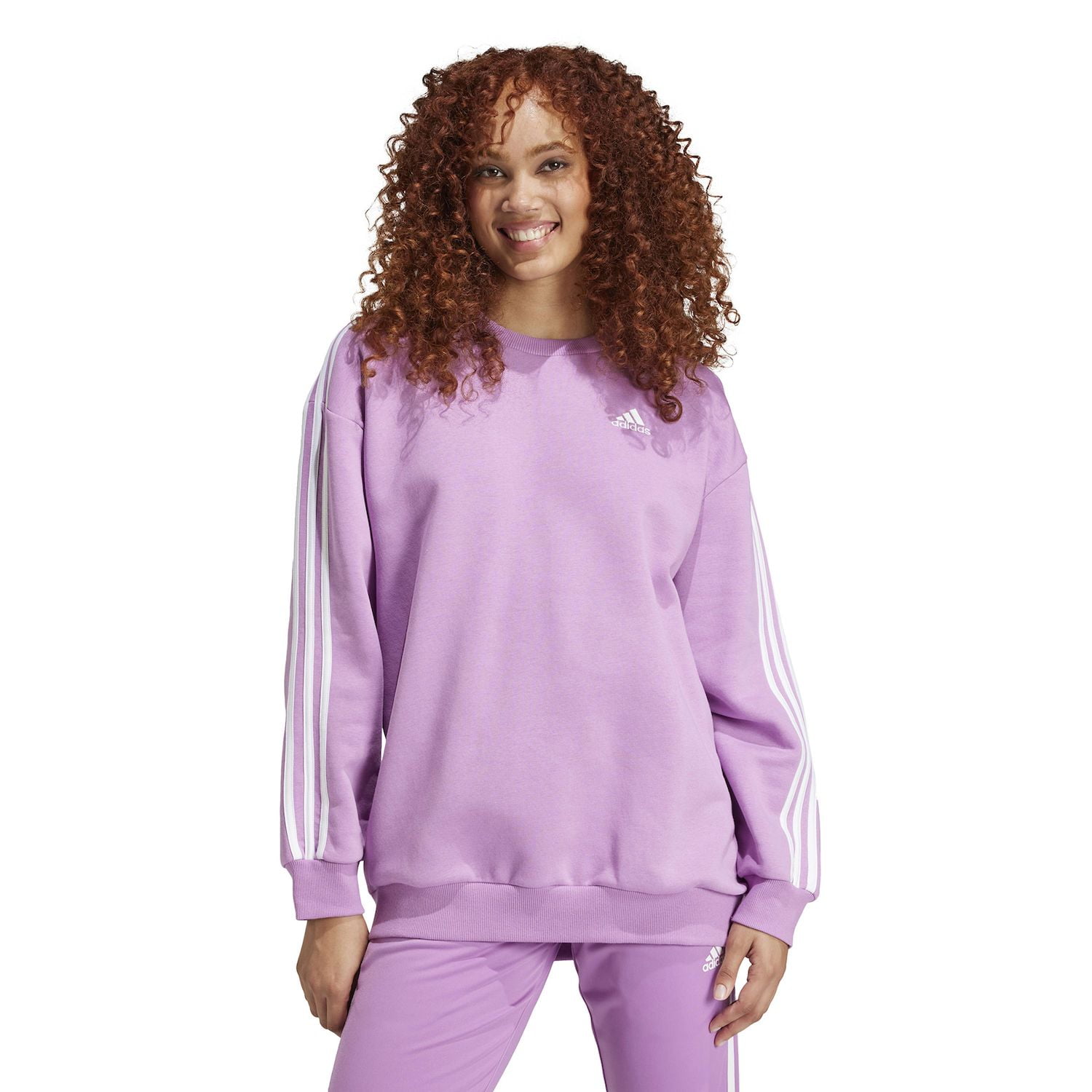 Womens adidas Essentials 3-Stripes Oversized Fleece Sweatshirt Color ...