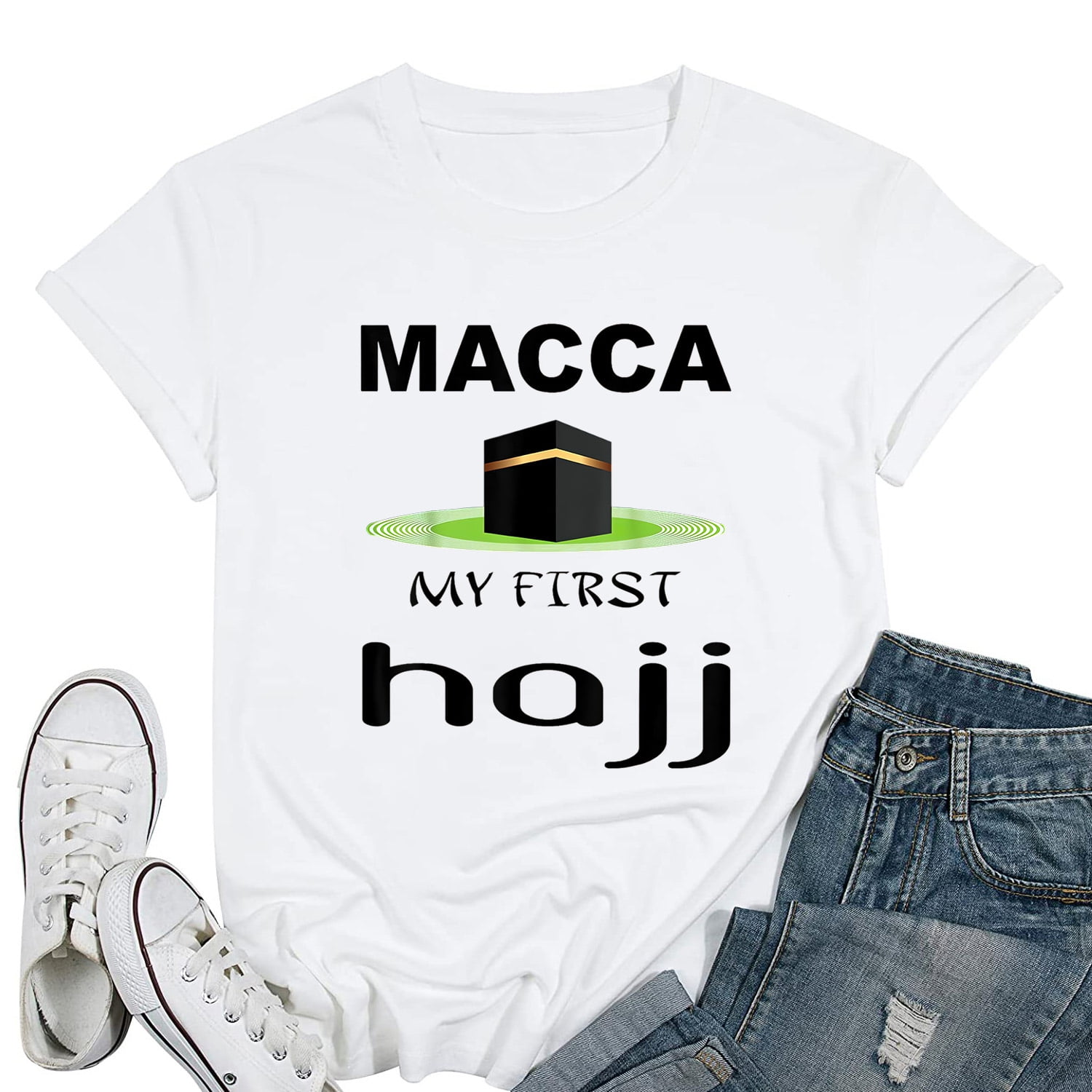 Womens funny hajj, Umrah, Kaaba, Macca cool design for all Muslims T-Shirt White Medium ...