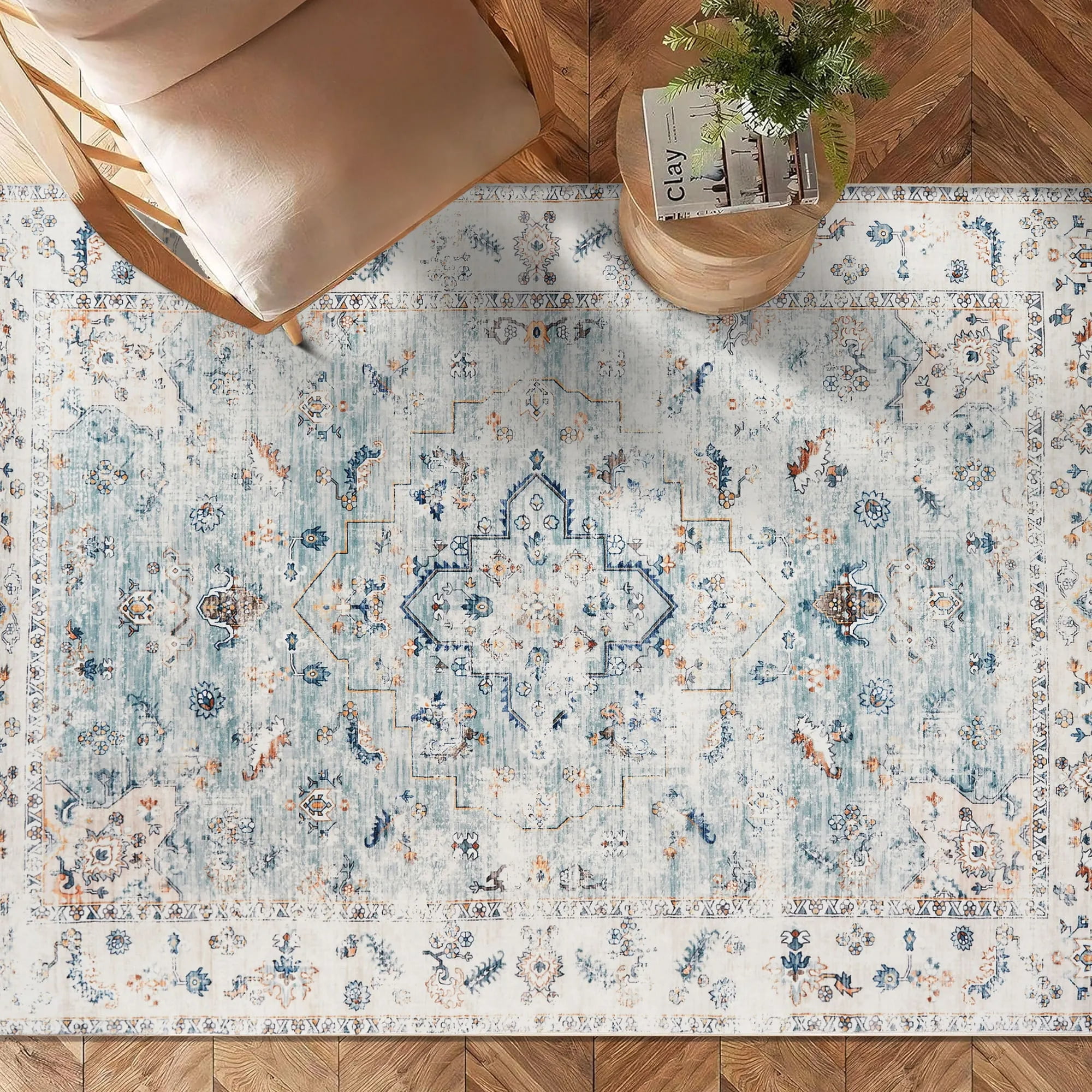 WondRg 3'x5' Washable Soft Blue Area Rugs indoor Oriental Vintage ...