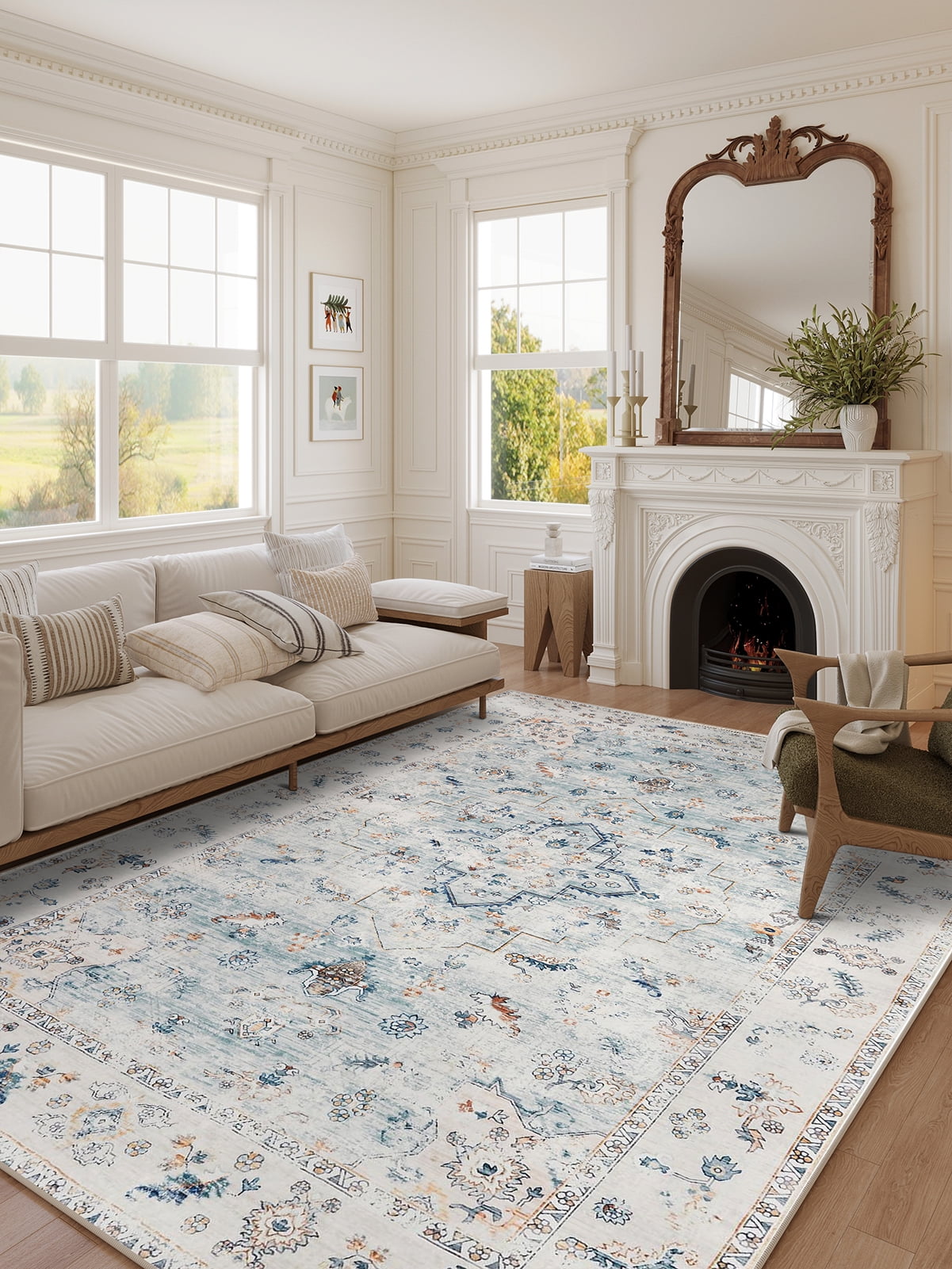 WondRg 5'x7' Blue Area Rug for Dining, Living Room, Bedroom, Kitchen ...
