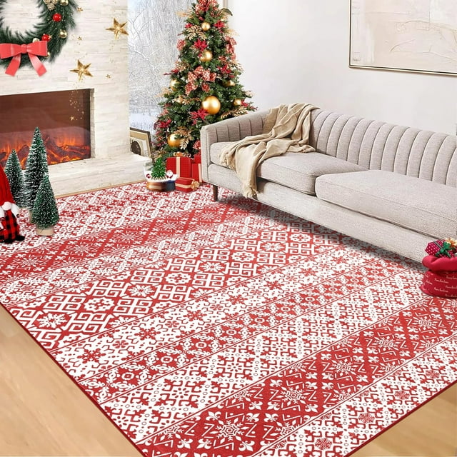 WondRg 8x10 ft Christmas Red and White Area Rugs for Living Room ...