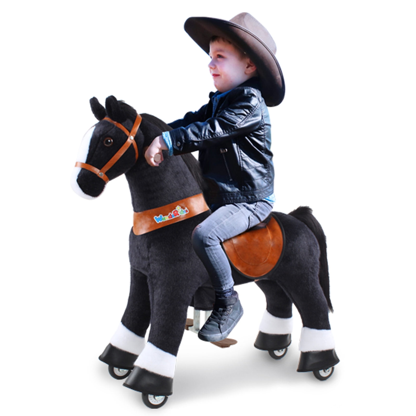 WondeRides Power Horse Toy, Kids Age 4-9, 36 Inch, Black, Plush Ride On ...