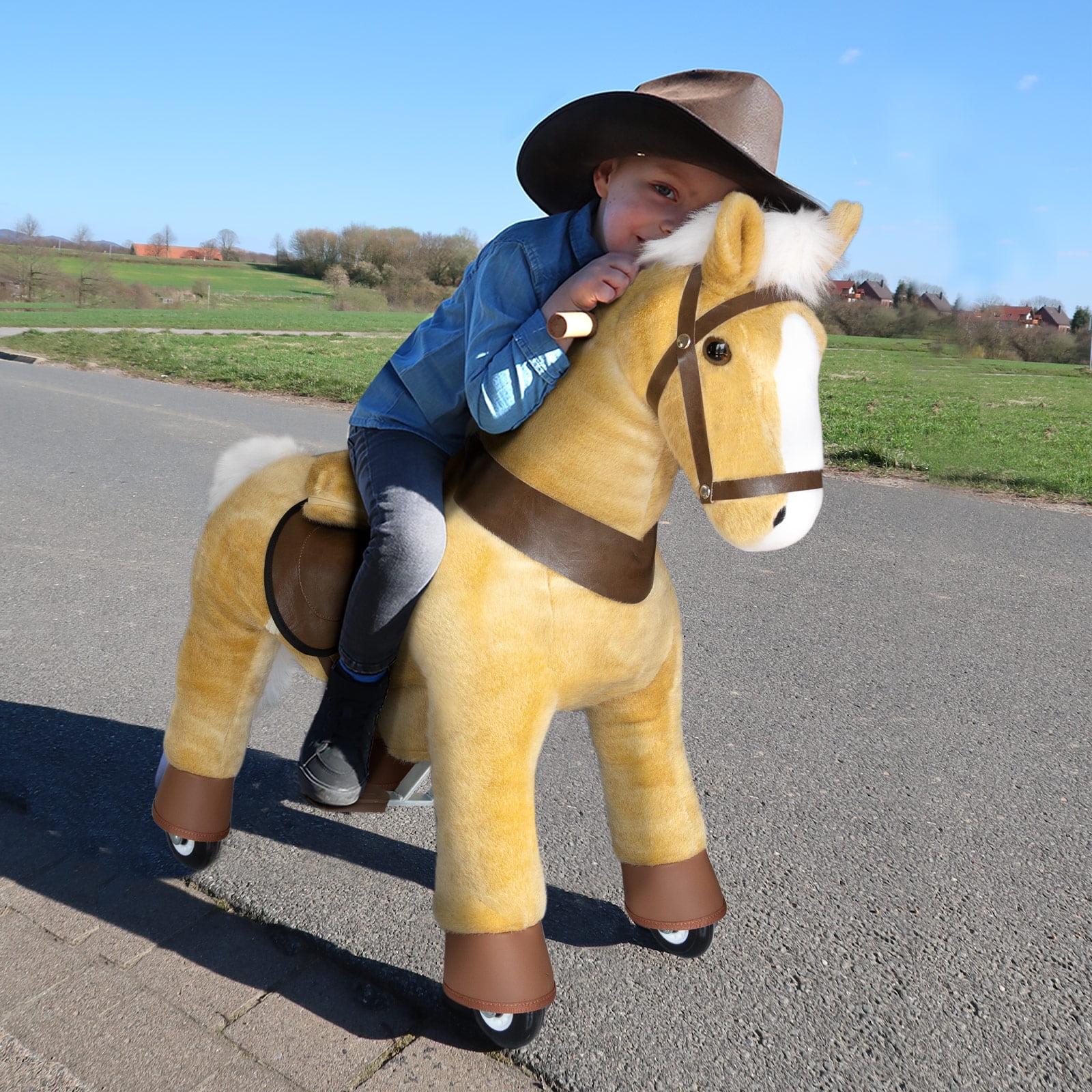 WondeRides Ride on Horse Toy Light Brown, Kids Ride on Toy (Small Size ...