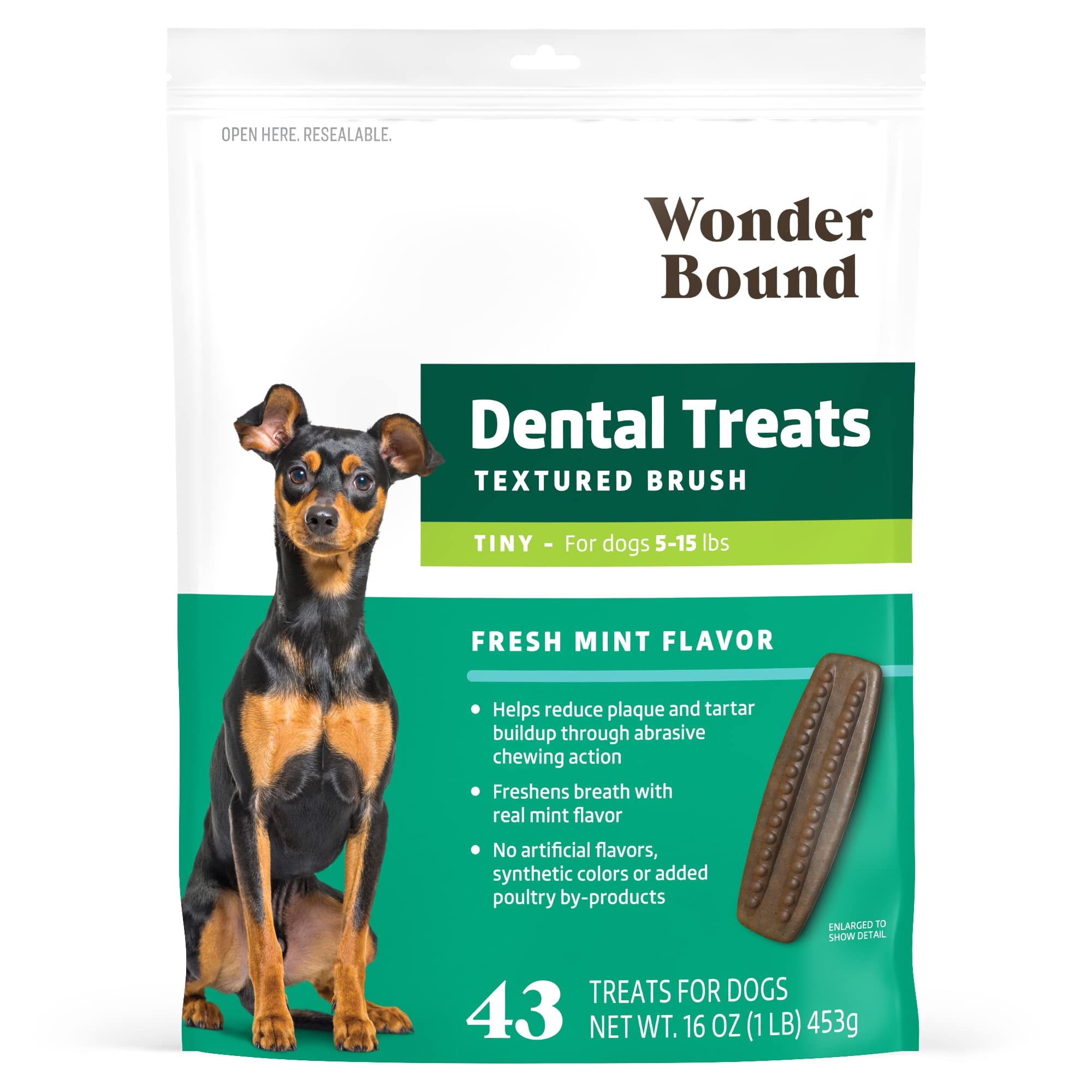 Wonder Bound Dog Dental Treats for COC1Tiny Dogs (5-15 lbs), Fresh Mint ...