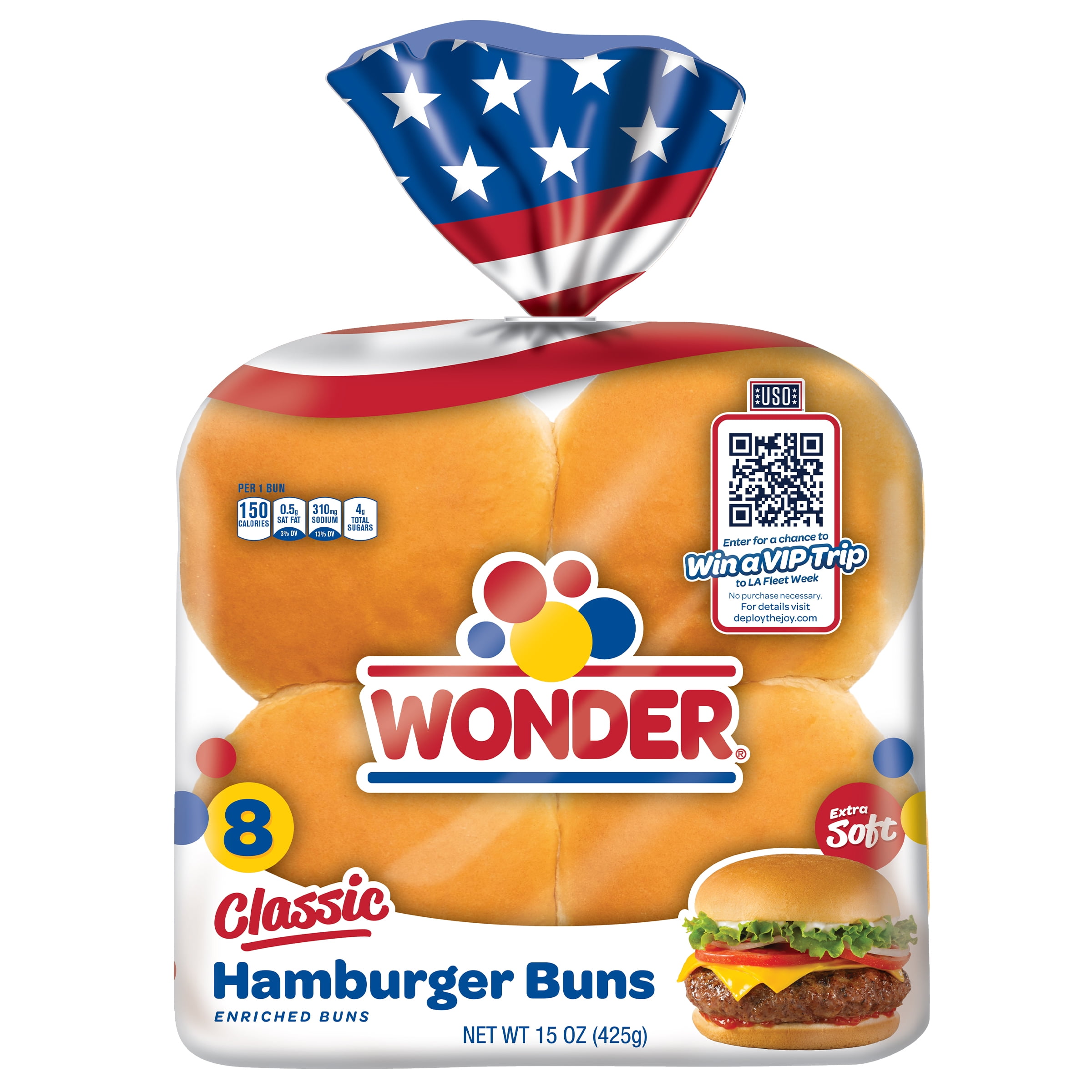 Wonder Bread Classic Extra Soft White Bread Hamburger Buns, 15 oz, 8 Ct, Shelf-Stable - Walmart.com