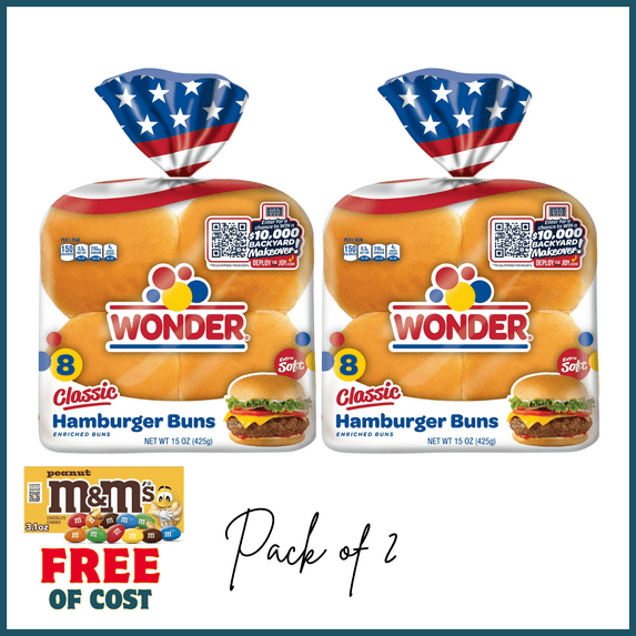 Wonder Bread Classic Extra Soft White Bread Hamburger Buns, 15 oz, 8 Ct ...