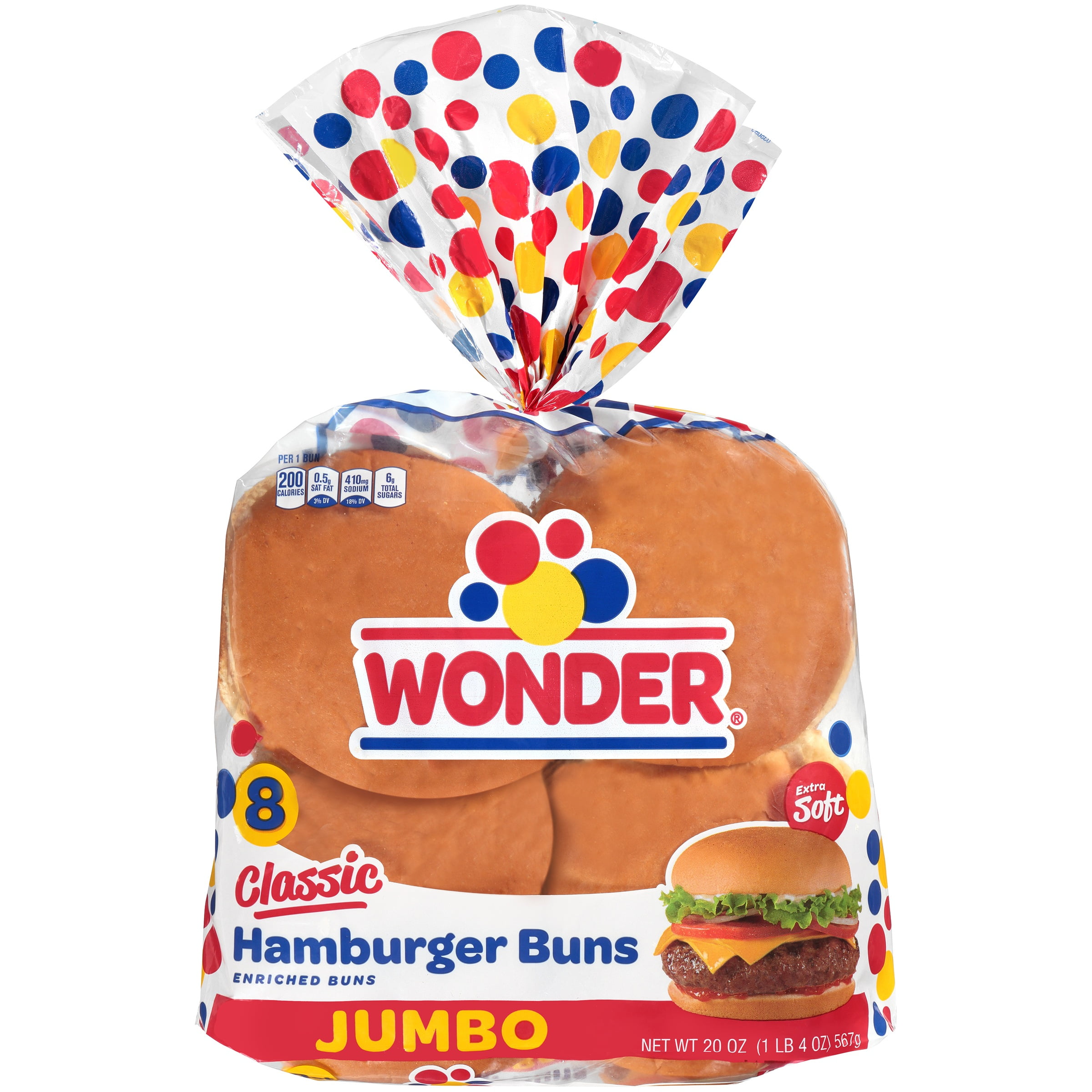 Wonder Jumbo White Bread Hamburger Buns, BBQ Party Essential, 8 Count ...