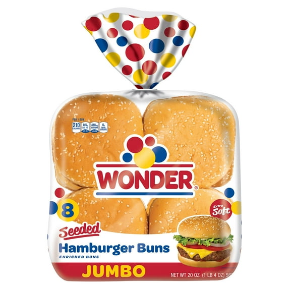 Wonder Bread Large Jumbo Seeded White Hamburger Buns, 8 Count, 15 oz ...