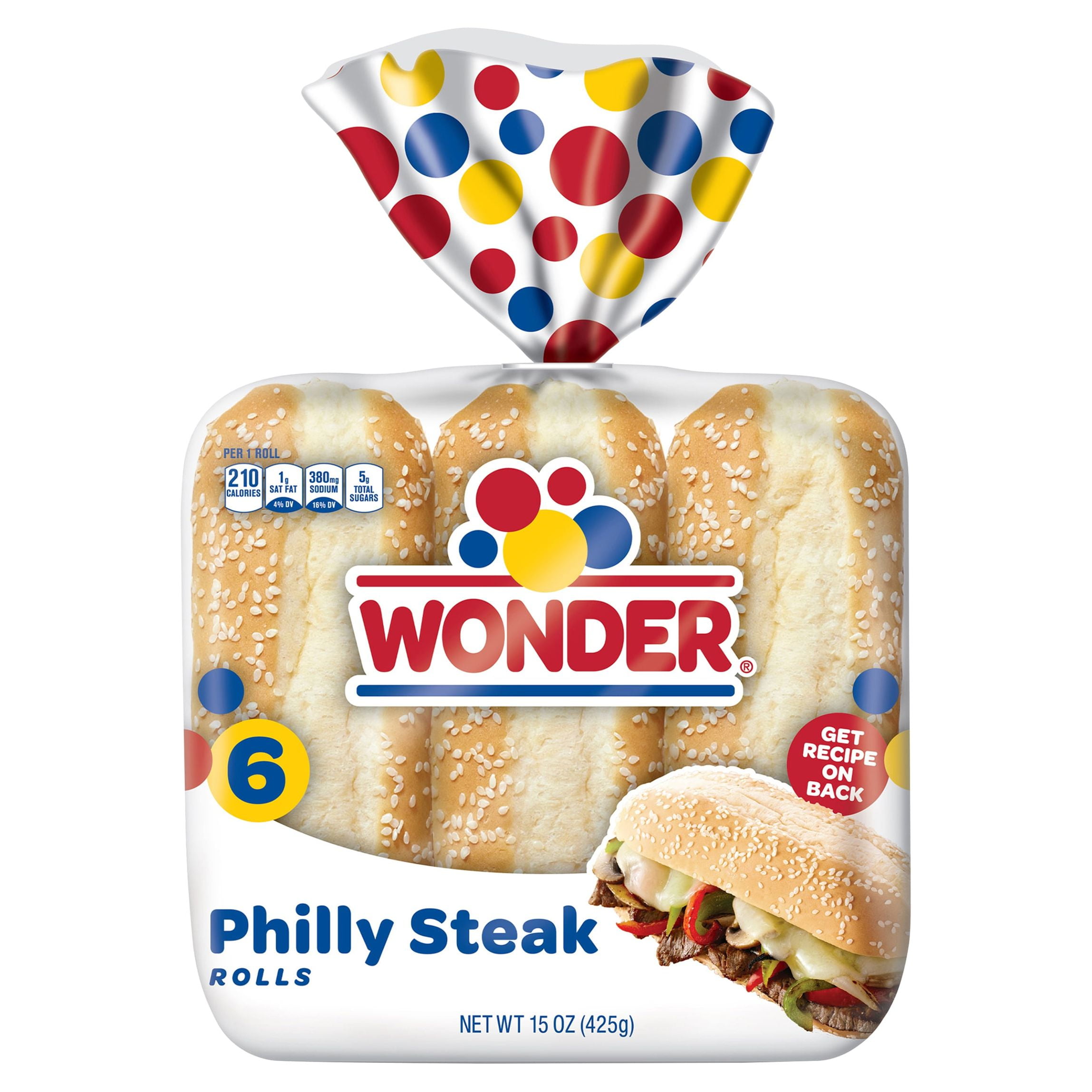 Wonder Bread Philly Steak Rolls, White Bread Sub Rolls, 15 ounce, 6 ...