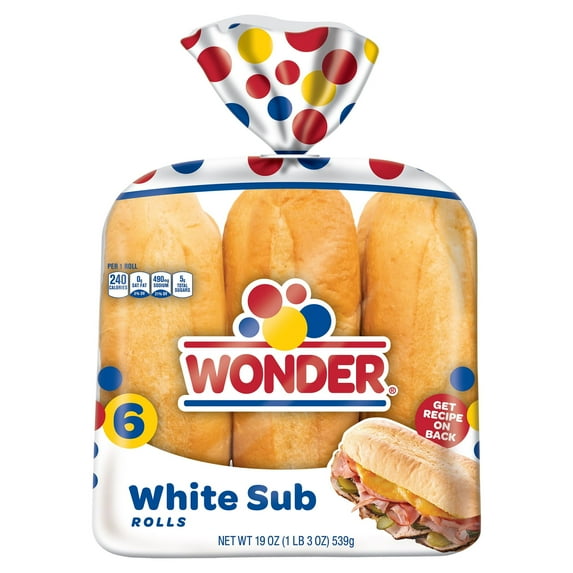 Wonder Bread Sub Rolls, White Bread Rolls, 19 oz, 6 Count, Shelf-Stable ...