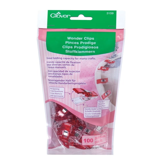 Clover Wonder Clips, 100 Pcs, Red, Seam Allowance Markings, Guide Scale ...