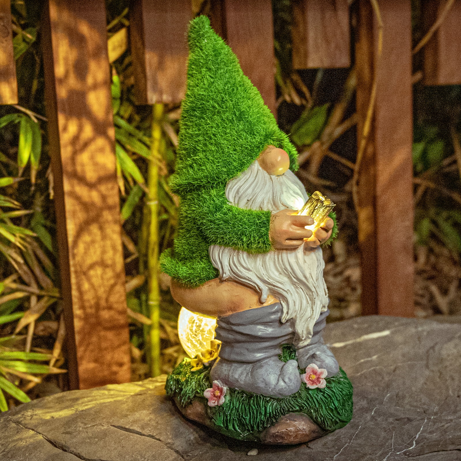 "Wonder Garden Resin Gnome Statue, Solar Powered Outdoor Lawn and Yard ...