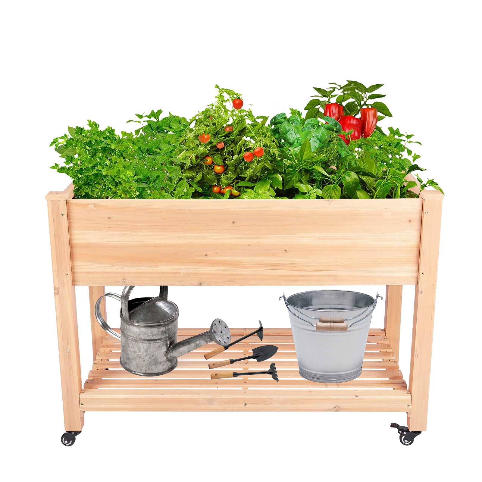 Wonder Garden Wood Raised Plant Bed for Gardening Planter with Storage ...