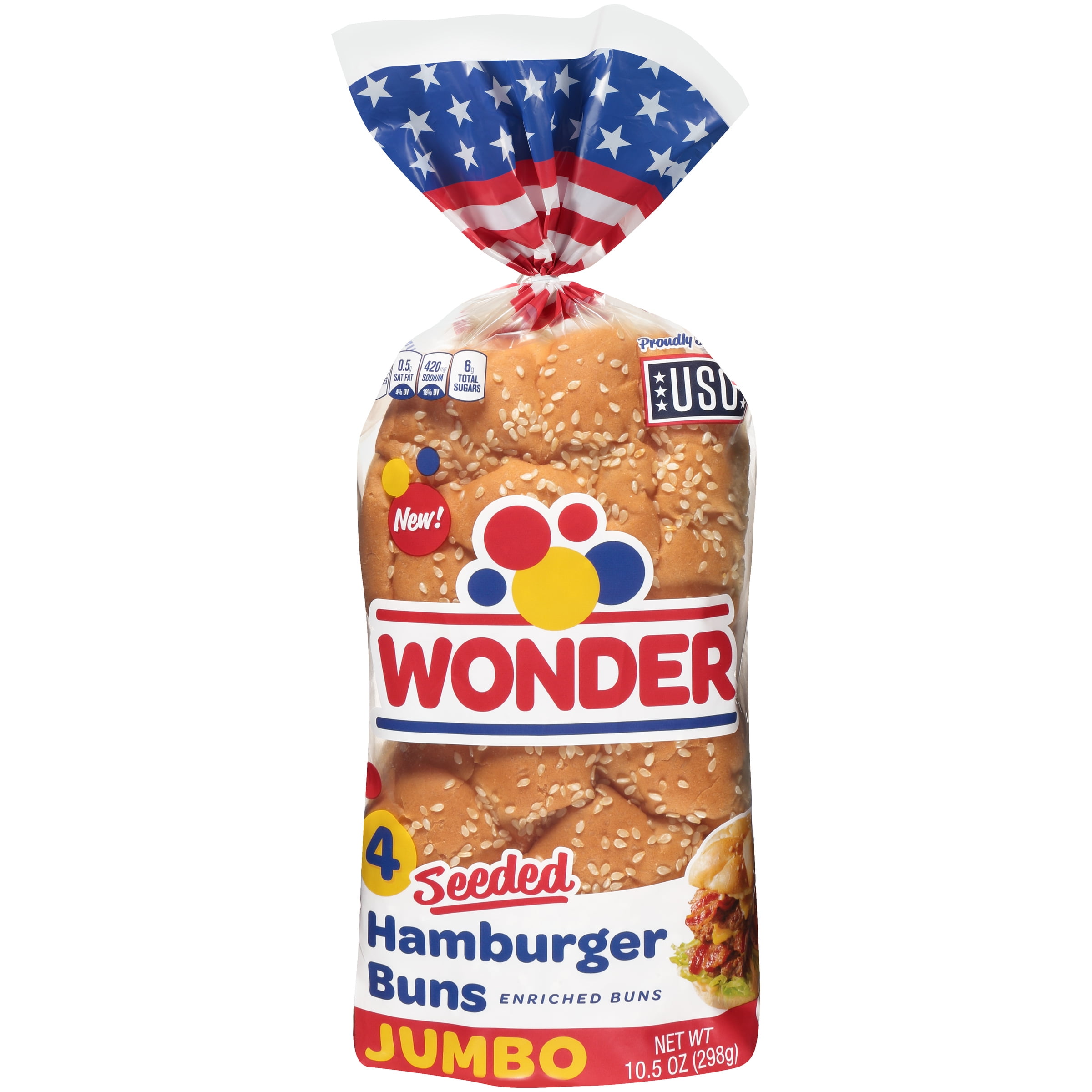 Wonder Jumbo Seeded Hamburger Buns, 4 Count, Shelf-Stable - Walmart.com