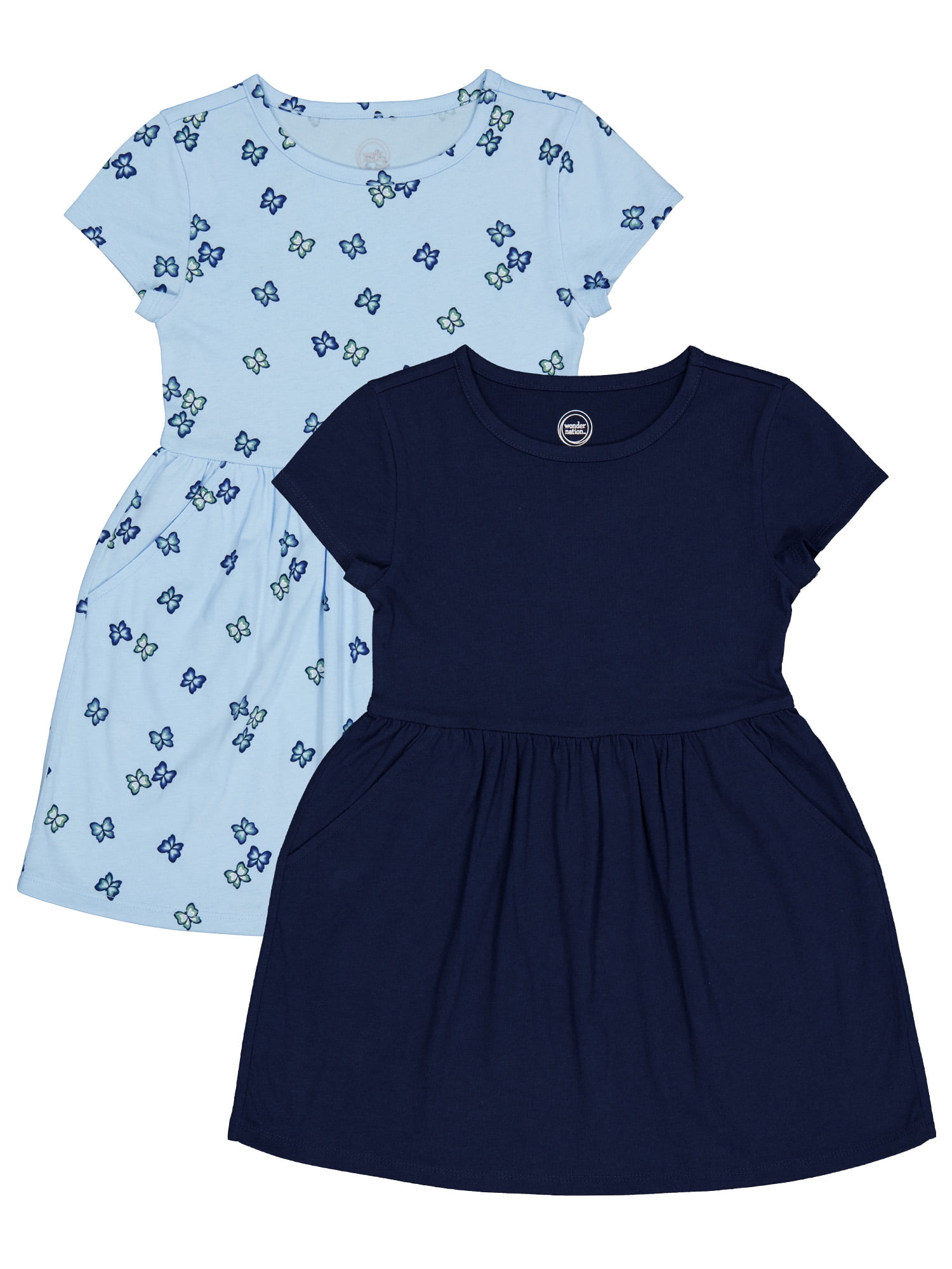 Wonder Nation Girls 2-Pack Short Sleeve Play Dress, Sizes 4-18 & Plus ...
