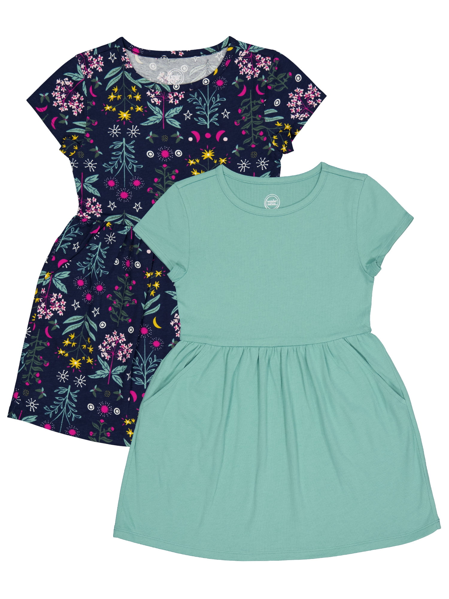 Wonder Nation 2-Pack Short Sleeve Play Dress Sizes 4-18 Plus, Soft ...