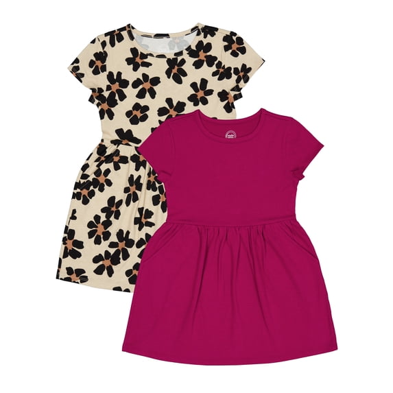 Wonder Nation Girls 2-Pack Short Sleeve Play Dress, Sizes 4-18 & Plus ...