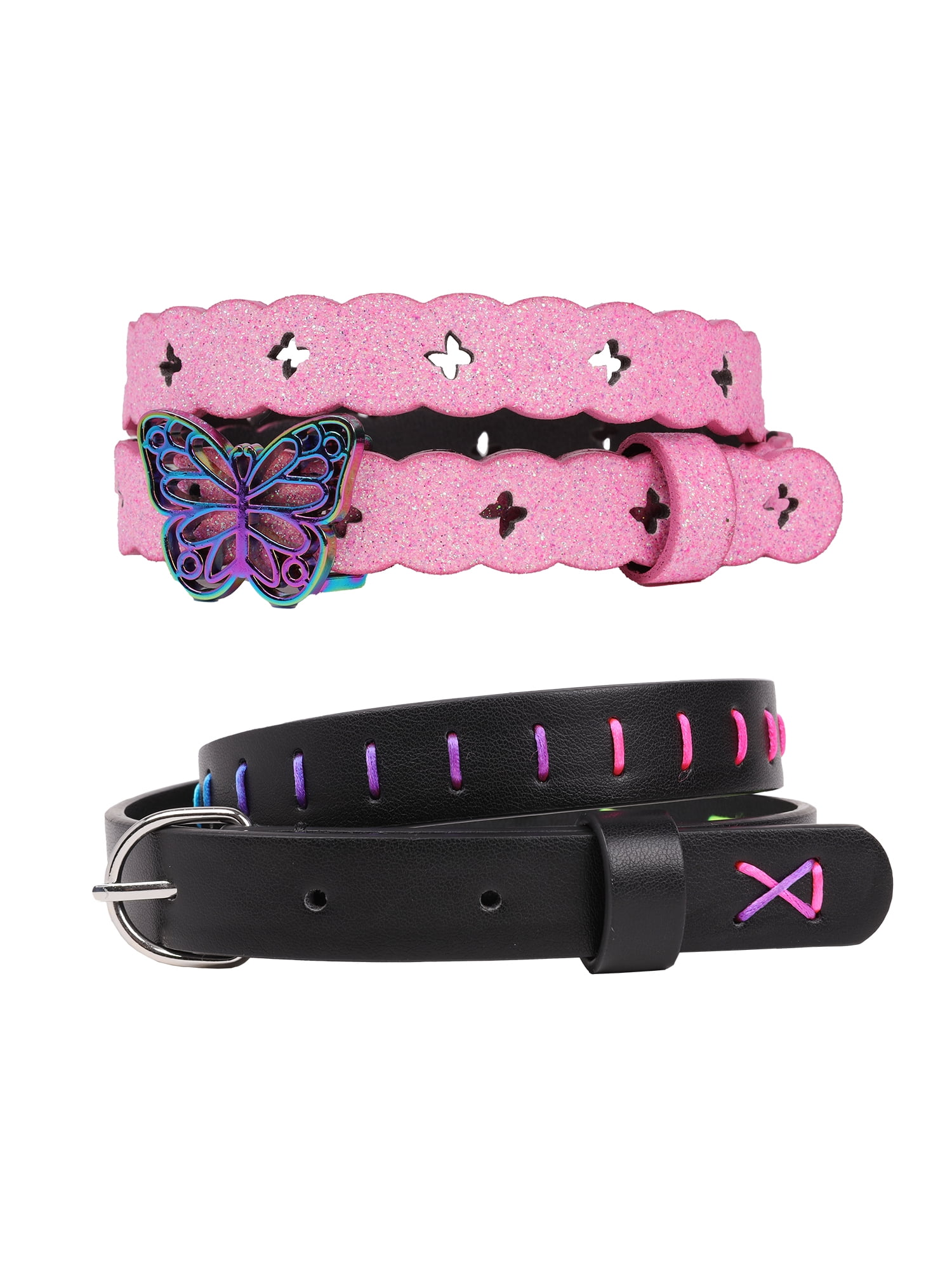 Wonder Nation Adjustable Laced Strap Girls Belt Pink and Black, XS-M, 2 ...