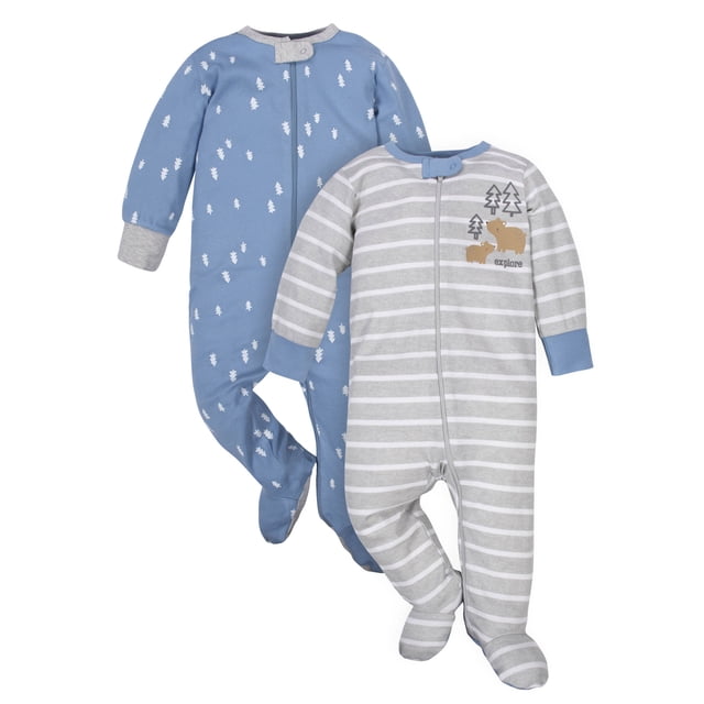 Wonder Nation Baby Neutral Zip Up Sleep ‘N Play Footed Pajamas, 2-Pack ...