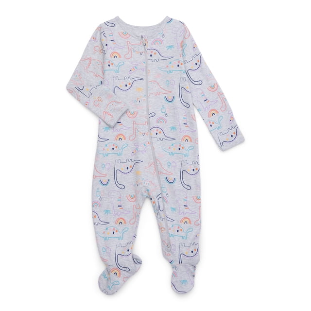 Wonder Nation Baby Boys or Girls Zip Front Footed Pajamas, Sizes ...