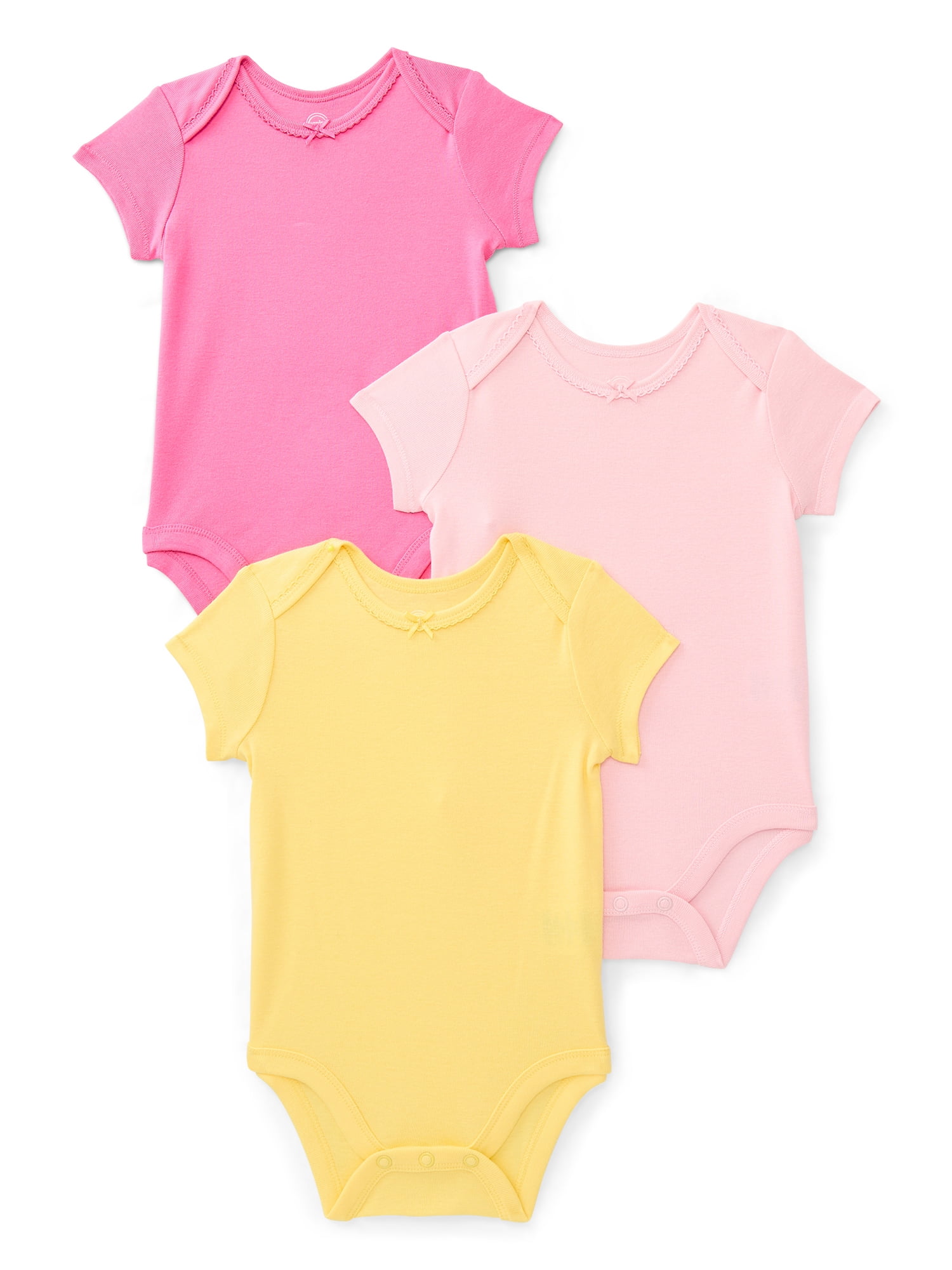 Wonder Nation Baby Girls Bodysuit with Short Sleeves, 3-Pack, Sizes 0M ...