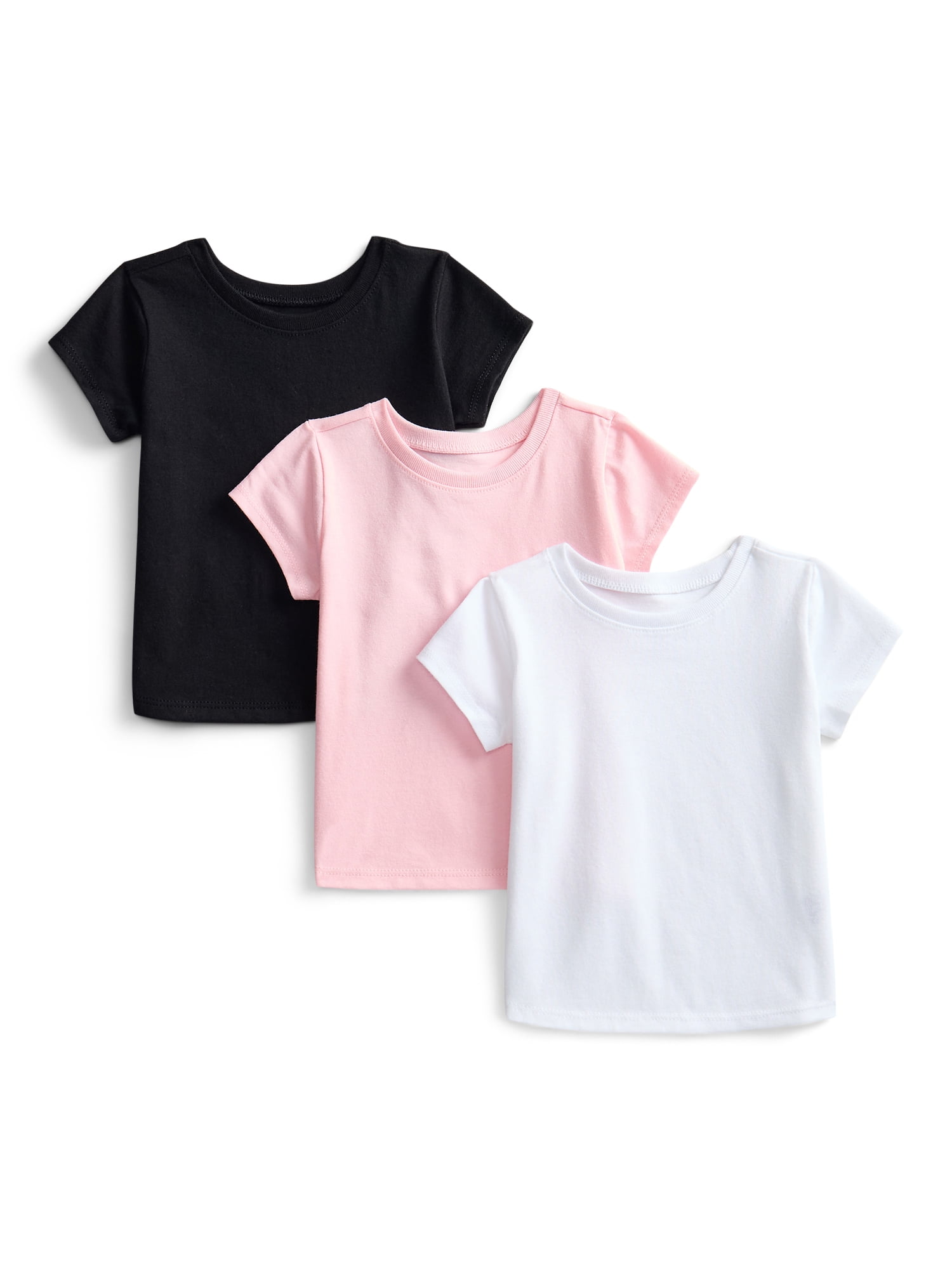 Wonder Nation Baby Girls Short Sleeve Tees, 3-Pack, Sizes 0-24 Months ...