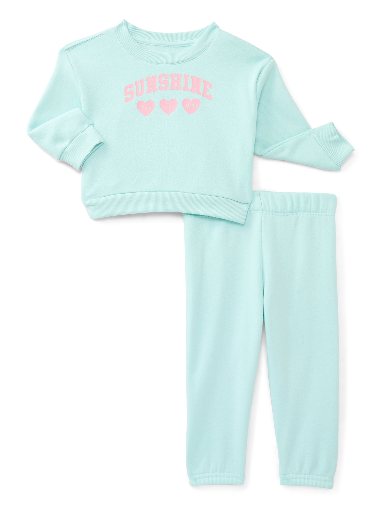 Wonder Nation Baby Girl Fleece Top & Pant, 2-piece Outfit Set, Sizes 6 ...