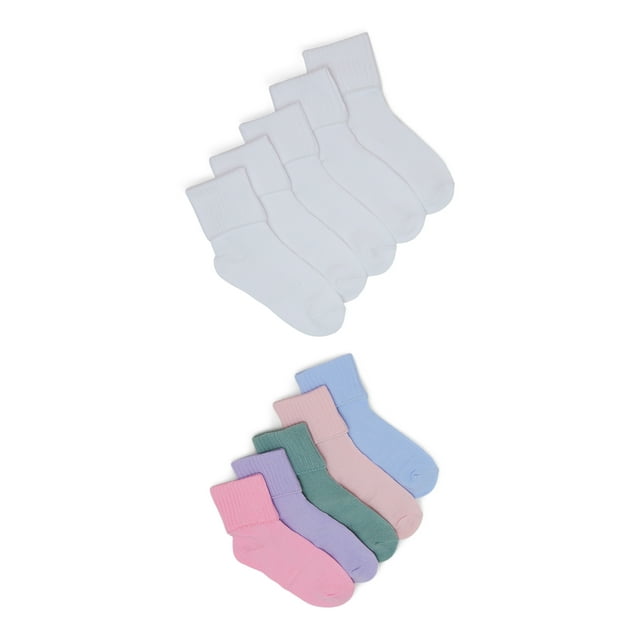 Wonder Nation Baby Girl Folded Cuff Ribbed Socks, 10 Pack, 0M- 5T ...
