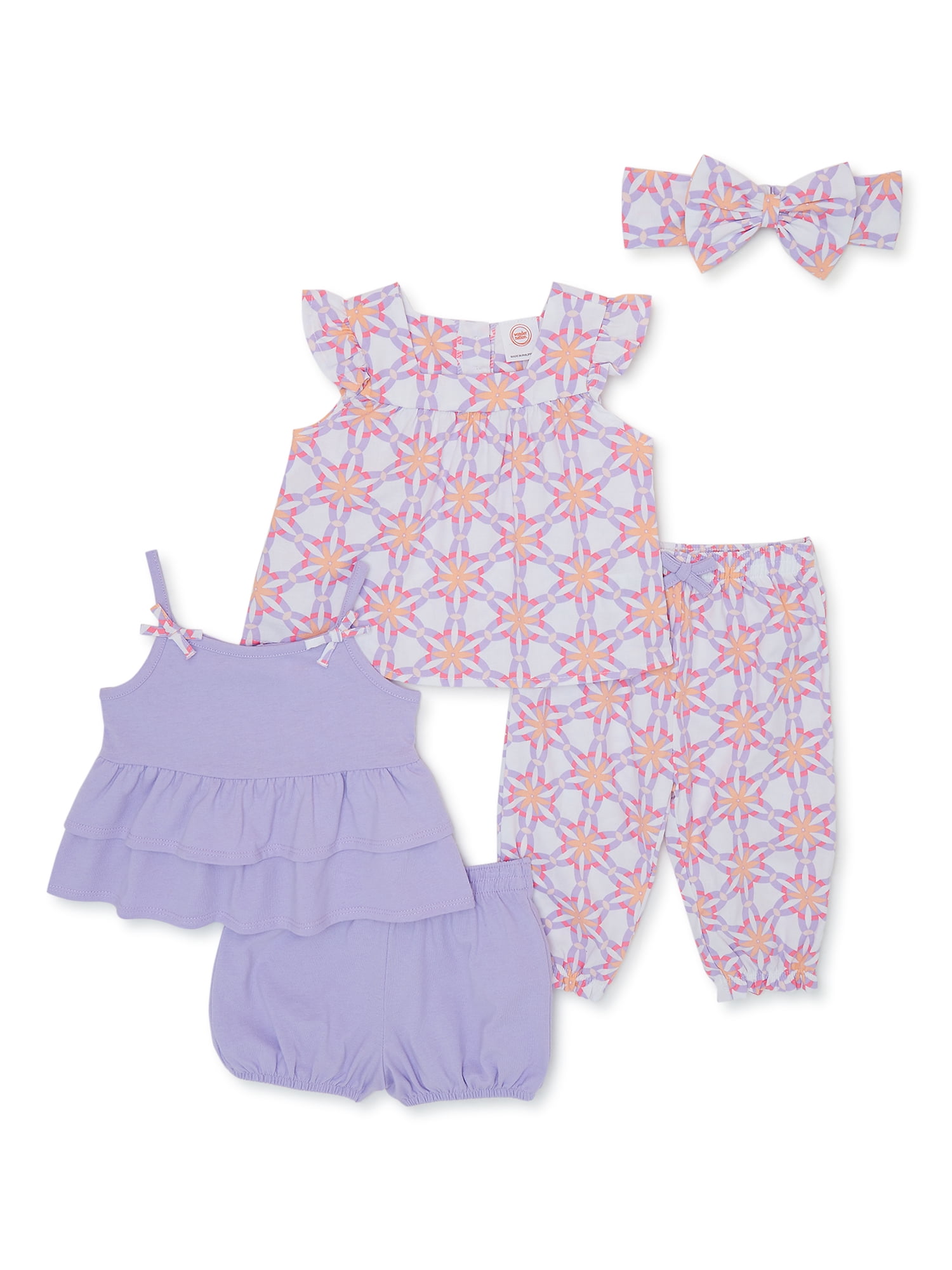 Wonder Nation Baby Girl Ruffle Outfit Set, 5-Piece, Sizes 0/3-24 Months ...