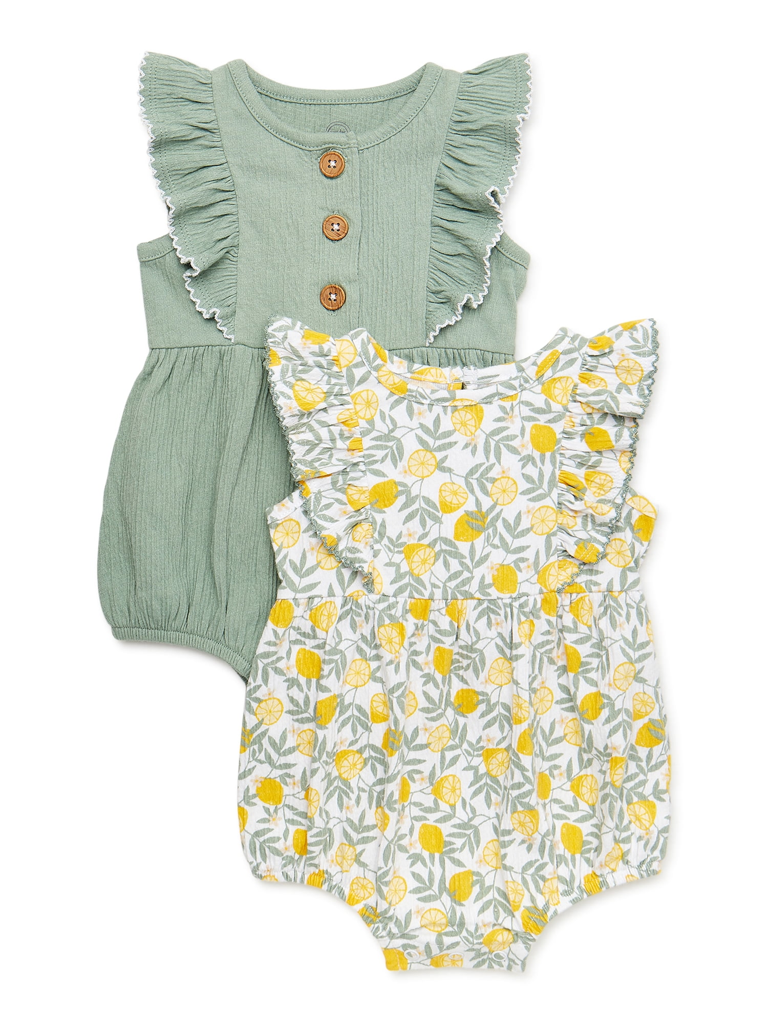 Wonder Nation Baby Girl Ruffled Romper, 2-Pack, Sizes 0M-24M - Walmart.com