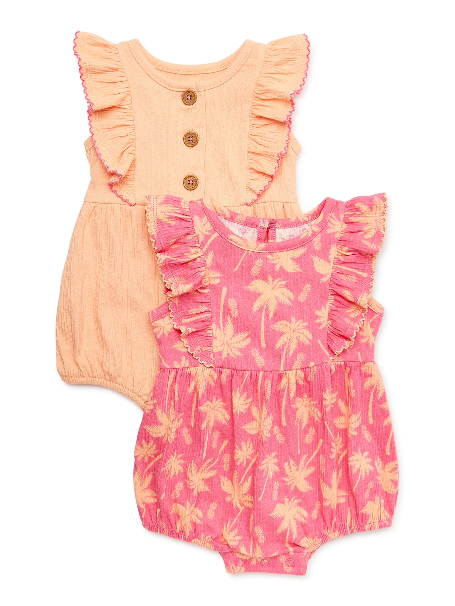 Wonder Nation Baby Girl Ruffled Romper, 2-Pack, Sizes 0M-24M - Walmart.com