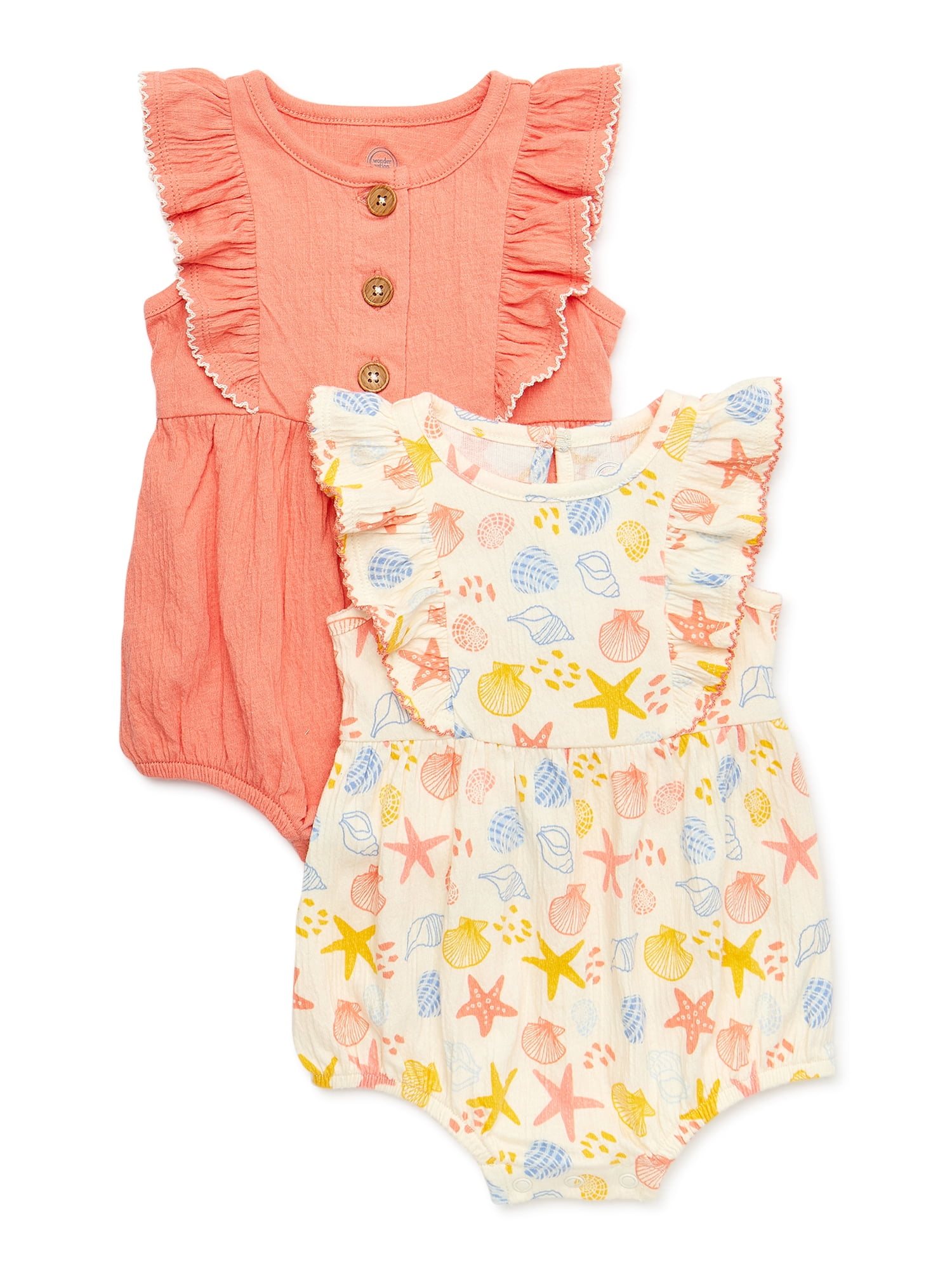 Wonder Nation Baby Girl Ruffled Romper, 2-Pack, Sizes 0M-24M - Walmart.com