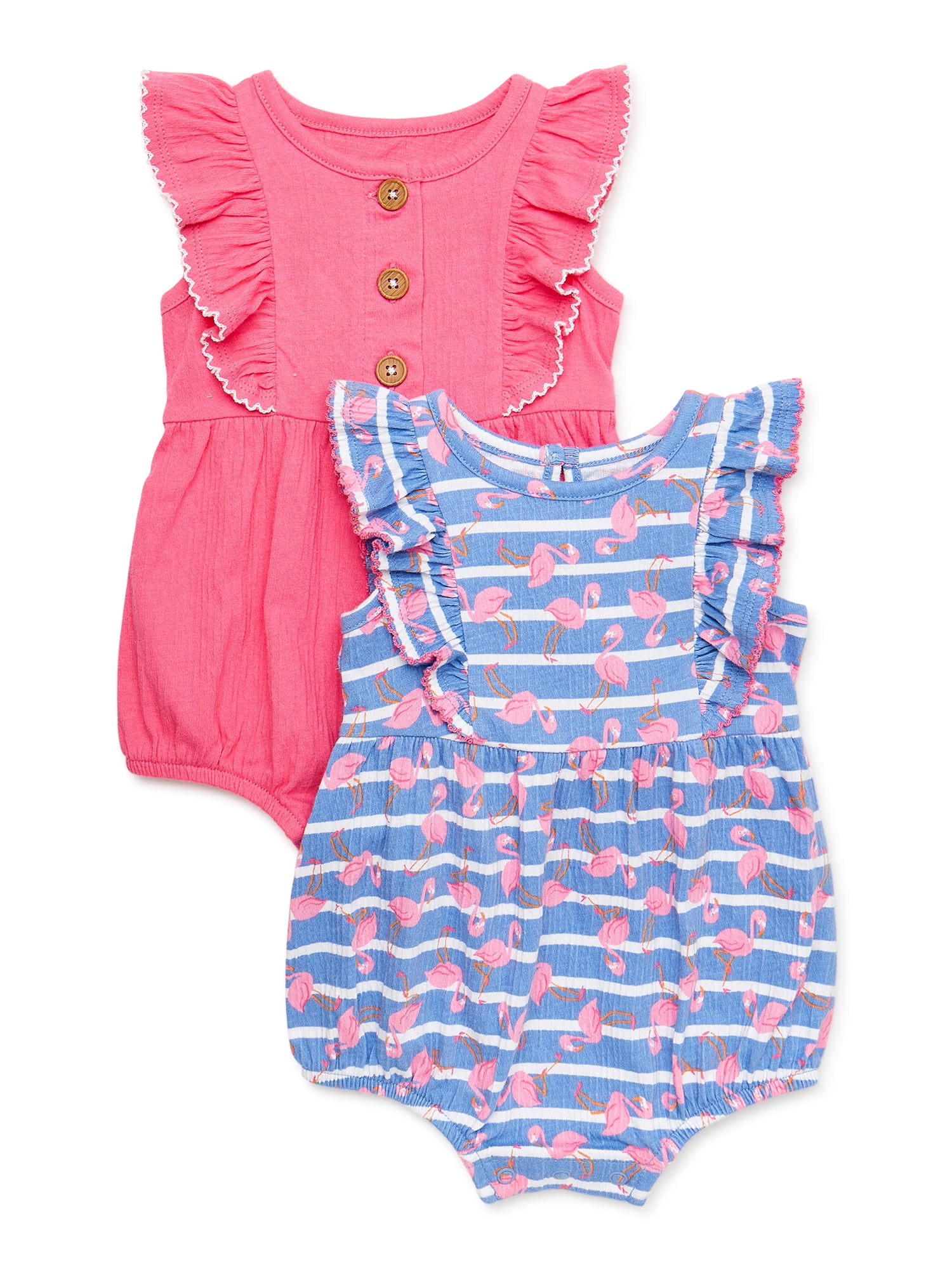 Wonder Nation Baby Girl Ruffled Romper, 2-Pack, Sizes 0M-24M - Walmart.com