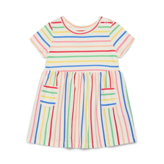 Wonder Nation Baby Girls Dress with Short Sleeves, Sizes 0-24 Months ...