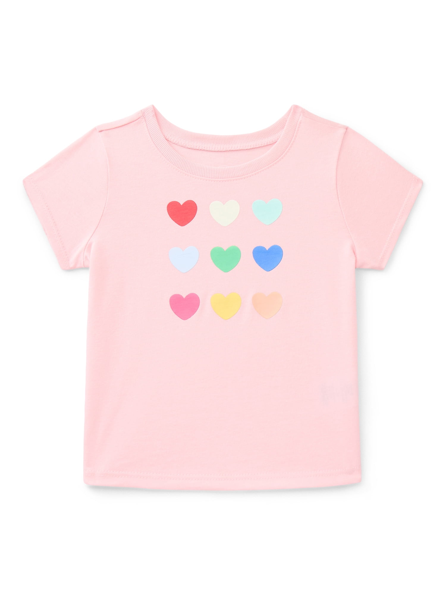 Wonder Nation Baby Girls Crewneck Tee with Short Sleeves, Sizes 0/3M ...