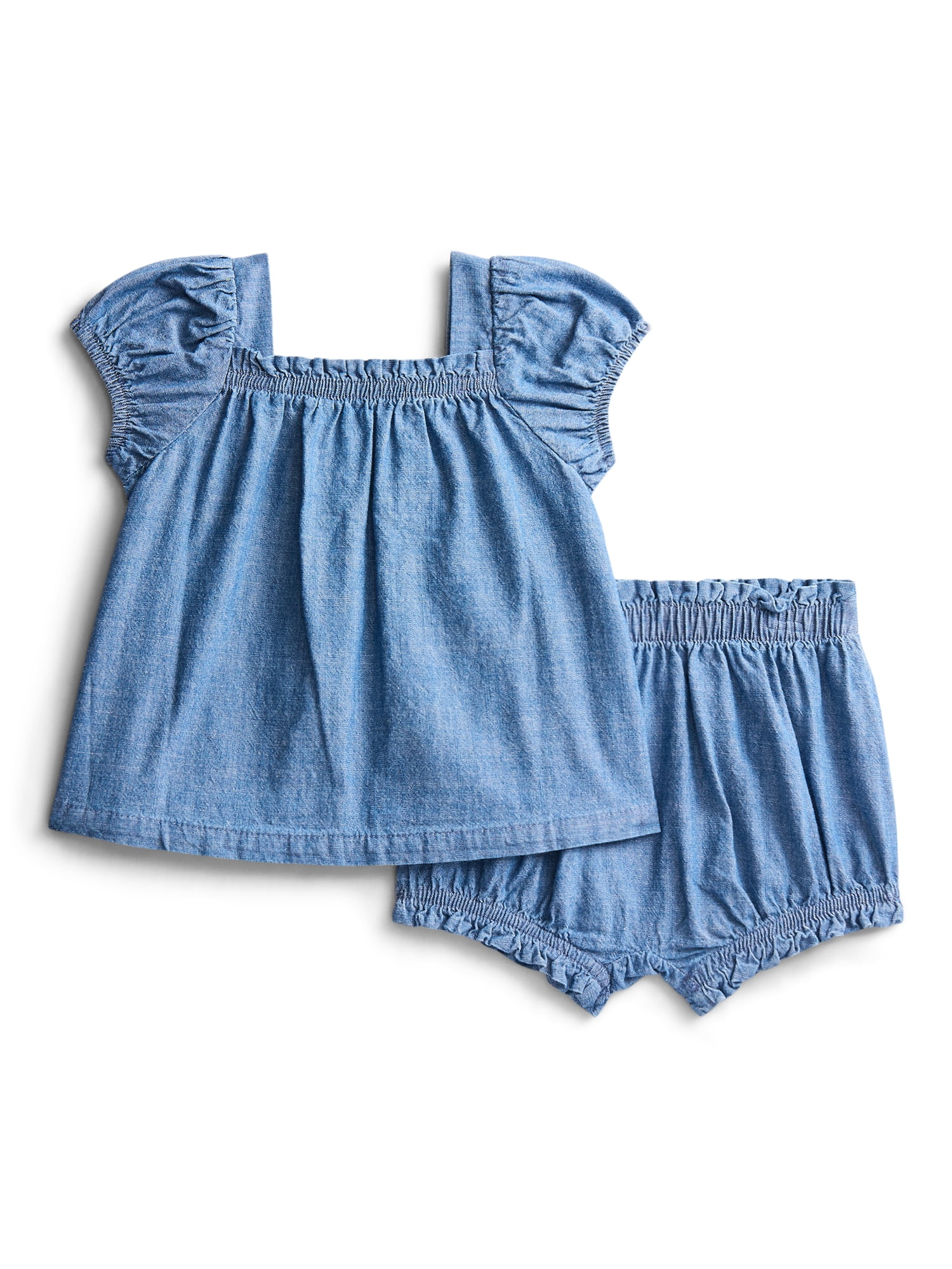 Wonder Nation Baby Girls Cotton Denim Puff Sleeve Top and Bloomer ...
