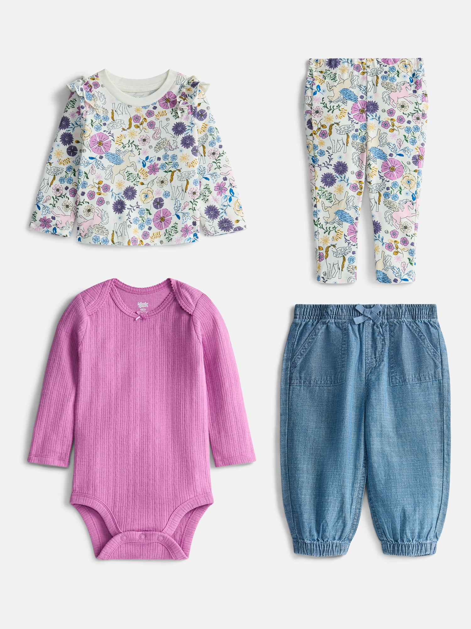 Wonder Nation Baby Girls Mix and Match Outfit Set, 4 Piece, Sizes 0-24 ...