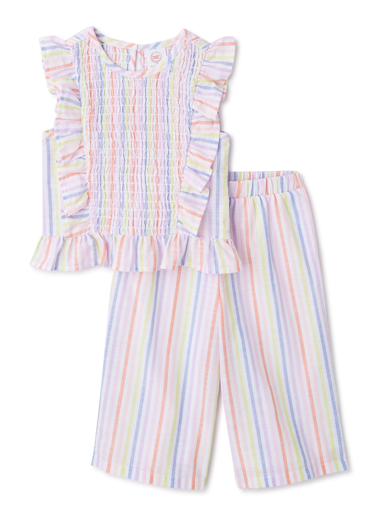 Wonder Nation Baby Girls & Toddler Girls Ruffled Top & Matching Wide ...