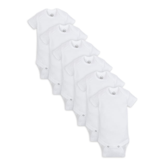 Wonder Nation Baby Neutral Cotton White Short Sleeve Bodysuits, 6-Pack ...