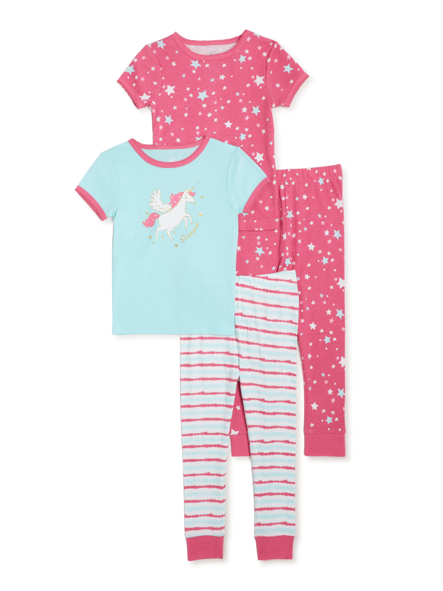 Wonder Nation Baby Toddler Girl Short Sleeve Pajamas, 4-Piece, Sizes ...