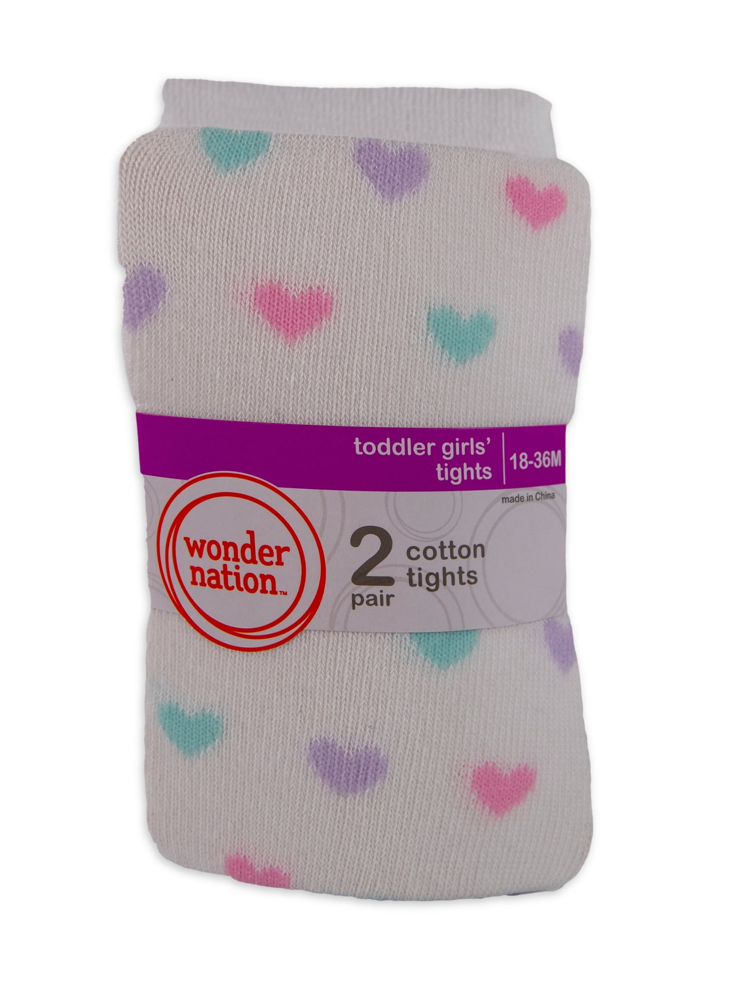 Wonder Nation Baby & Toddler Girls Heart Solid Tight, 2-Pack, Sizes 6M ...