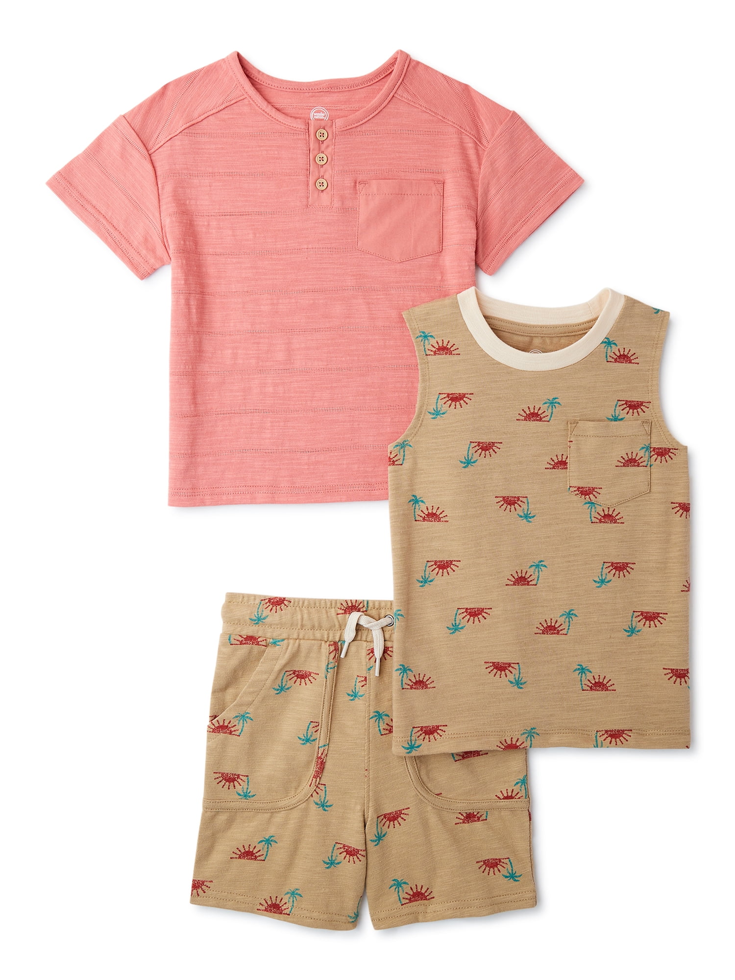 Wonder Nation Baby and Toddler Boy Henley Shirt, Tank Top and Shorts Outfit Set, 3-Piece, Sizes ...
