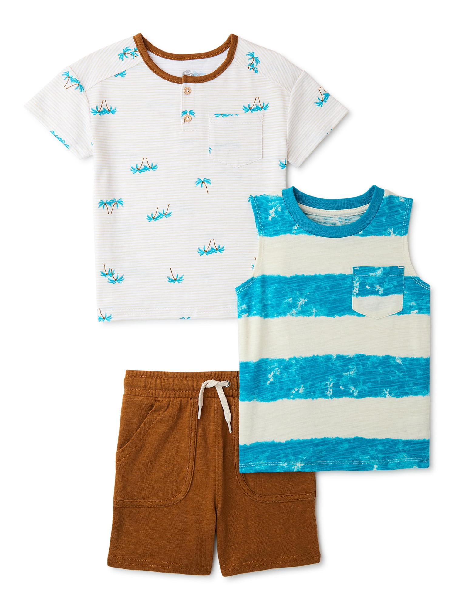 Wonder Nation Baby and Toddler Boy Henley Shirt, Tank Top and Shorts Outfit Set, 3-Piece, Sizes ...